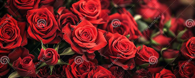 A Bunch of Deep Red Colored Roses, Top View, Wide Scale Image Stock ...