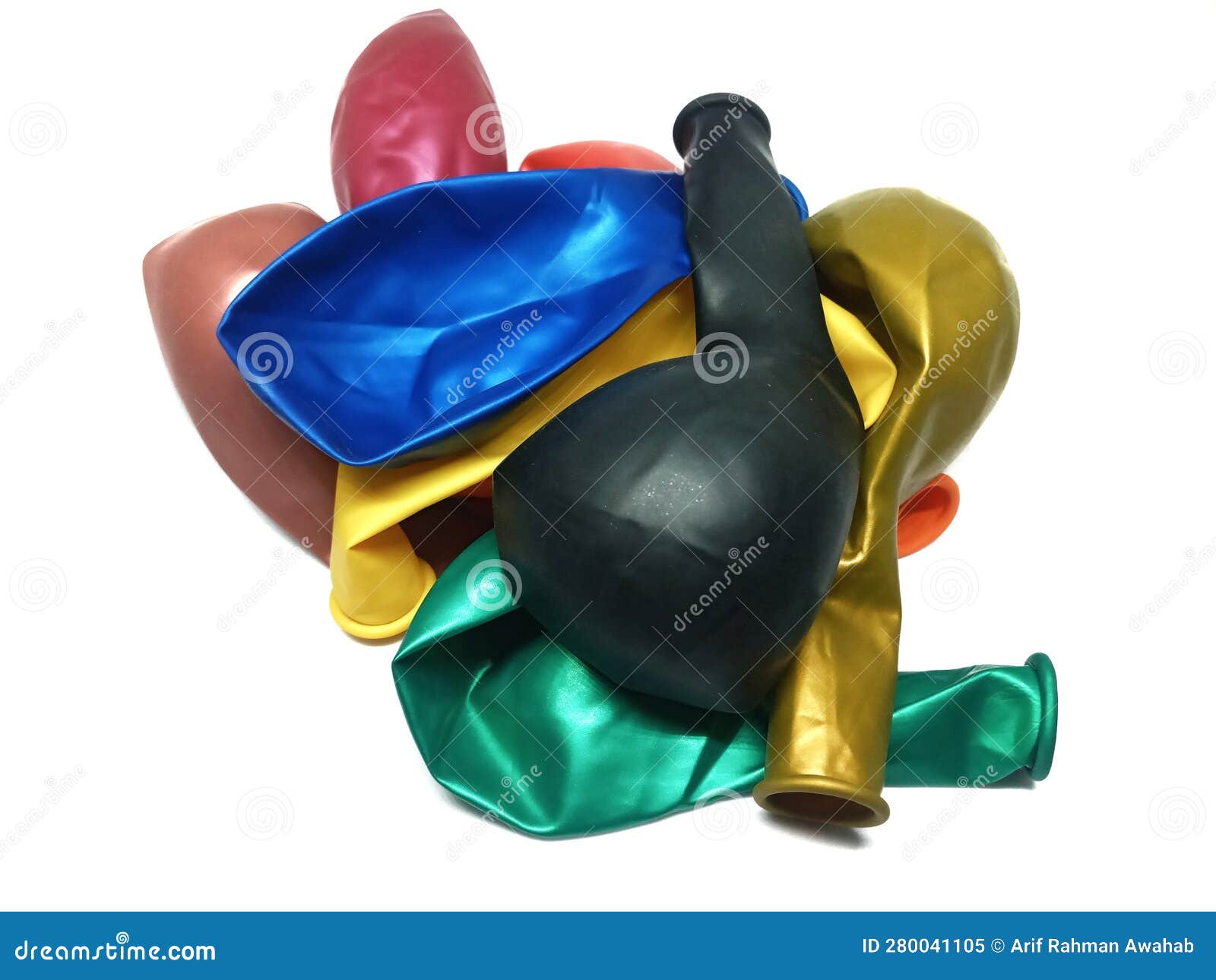 Bunch of Deflated or Flat Metallic Balloons on White Background Stock ...