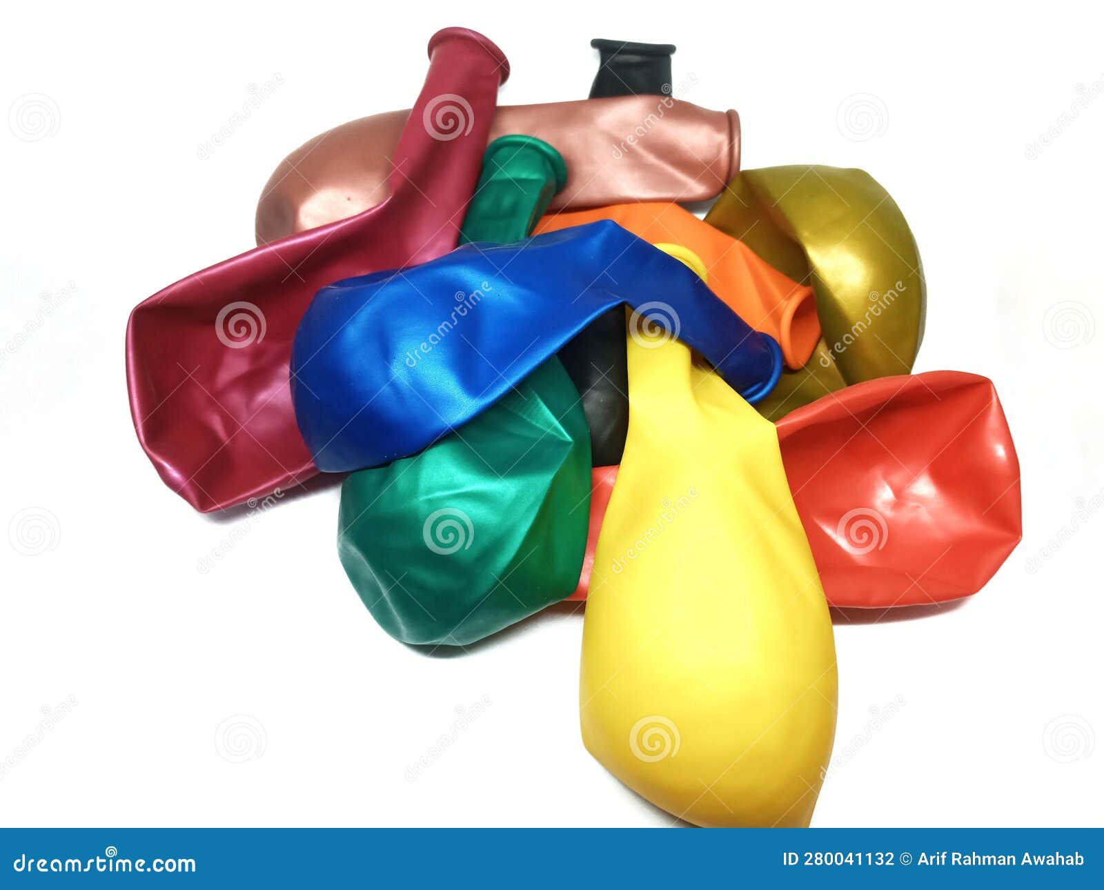 Bunch of Deflated or Flat Metallic Balloons on White Background Stock ...