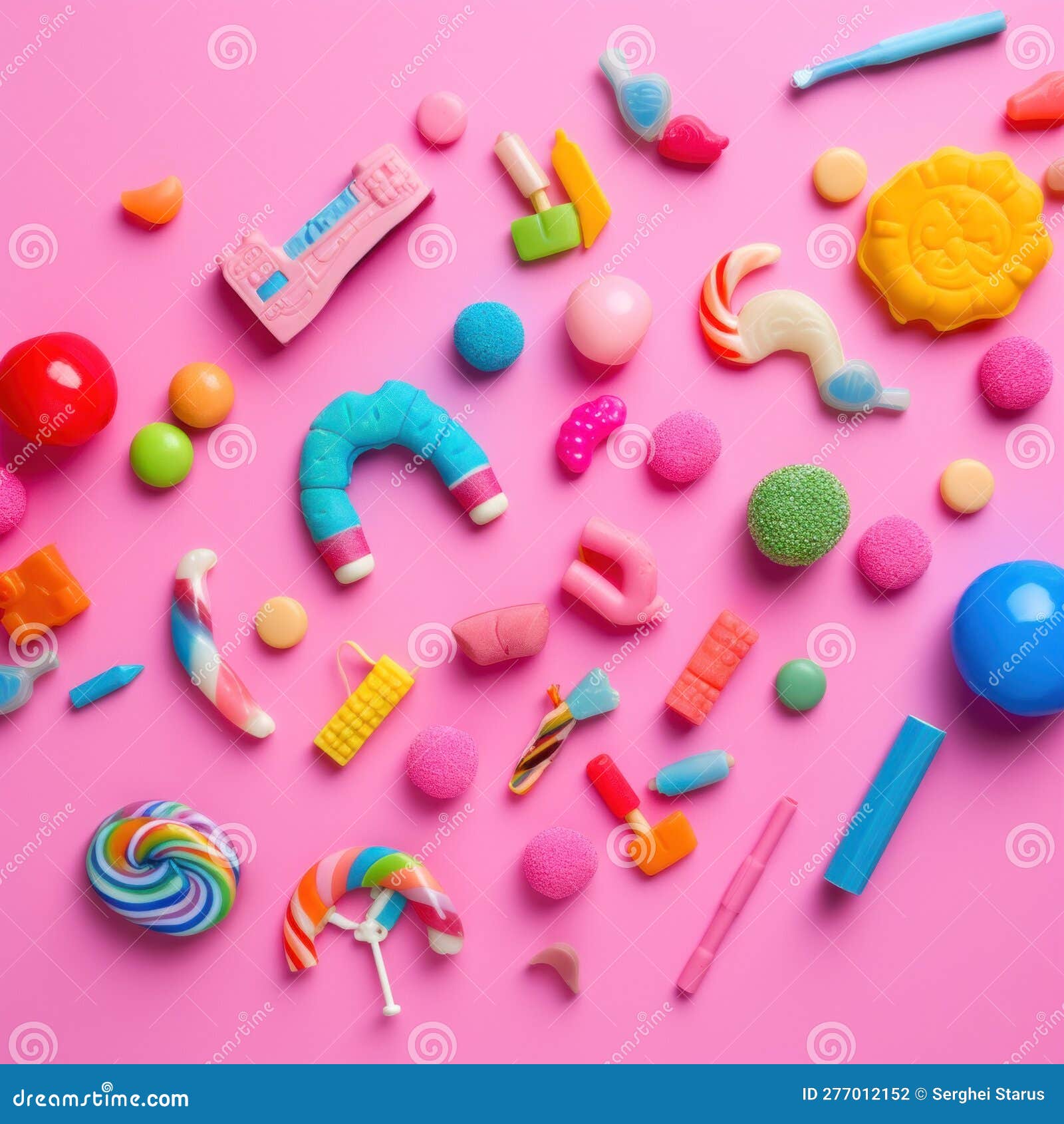 A Bunch of Different Candies and Candy on a Pink Surface. AI Generative ...