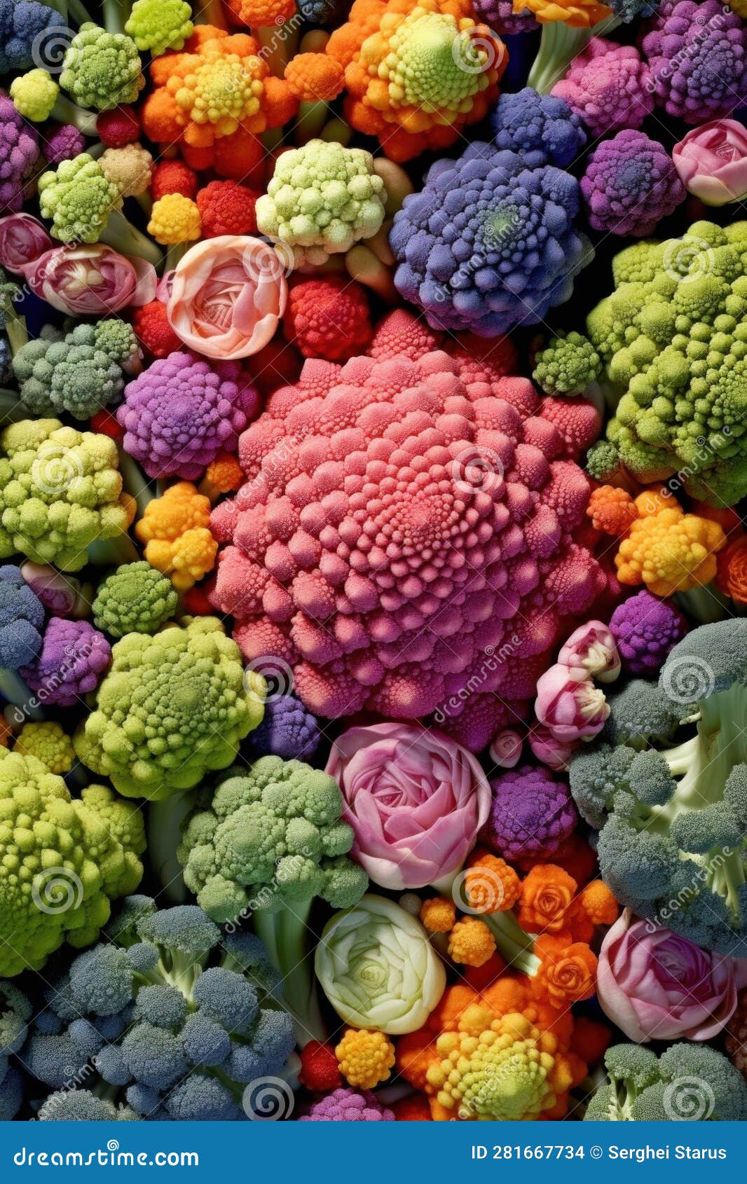 A Bunch of Different Colored Broccoli and Romanesca in a Pile ...