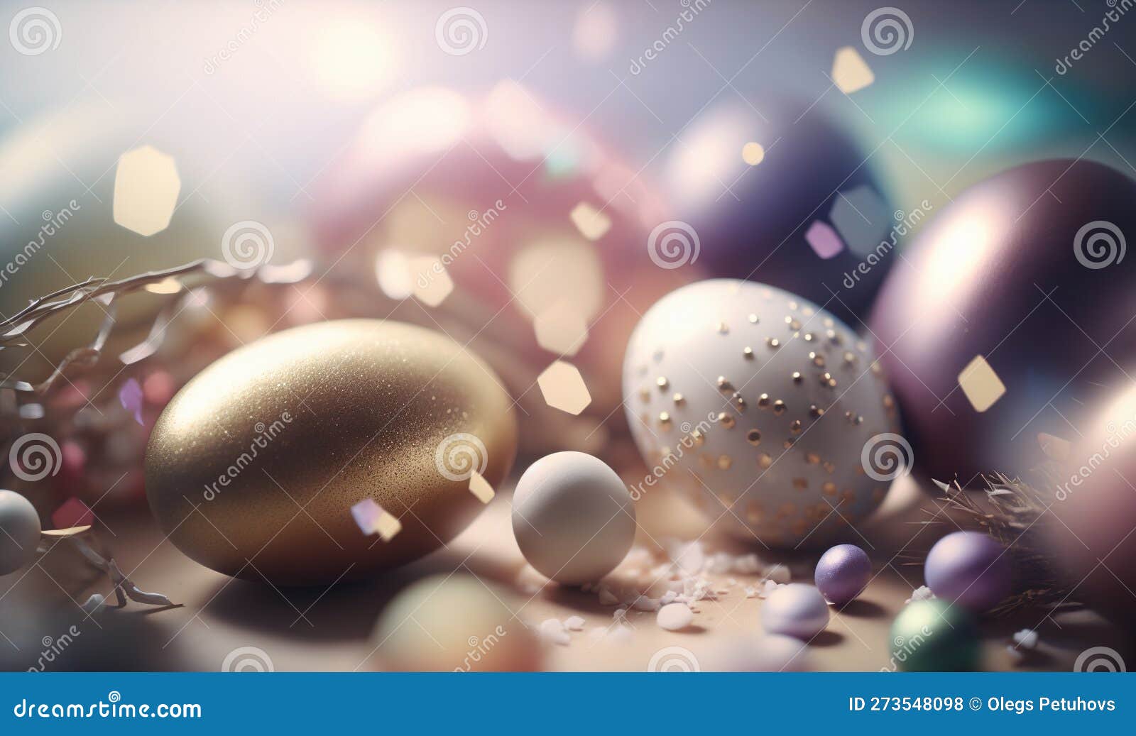 A Bunch of Different Colored Easter Eggs on a Table with Confetti ...