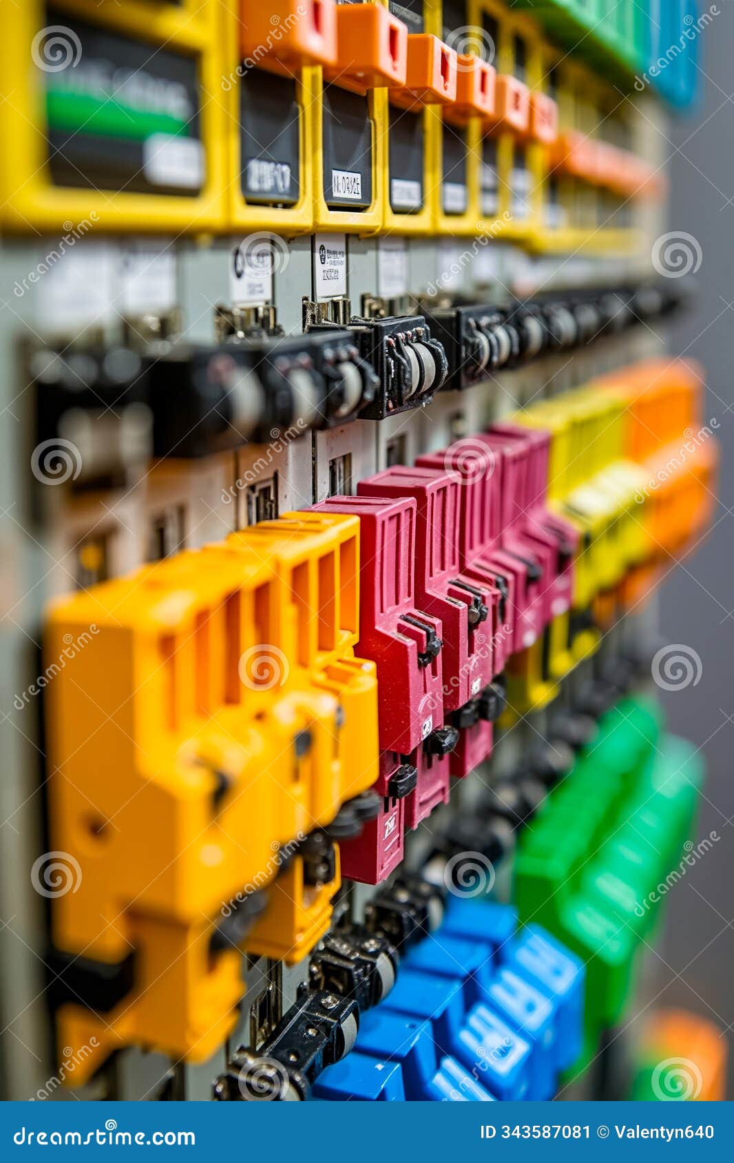 A Bunch of Different Colored Electrical Switches and Switches on a Wall ...