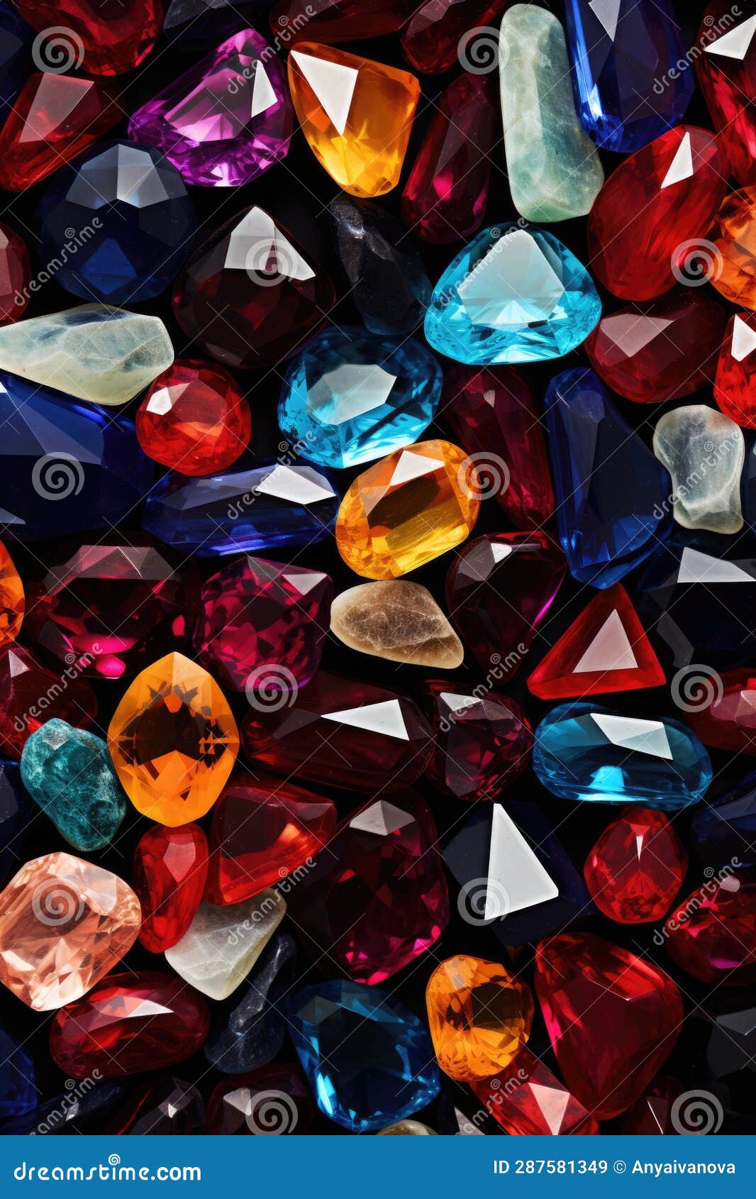 A Bunch of Different Colored Gems on a Black Surface. Stock Image ...