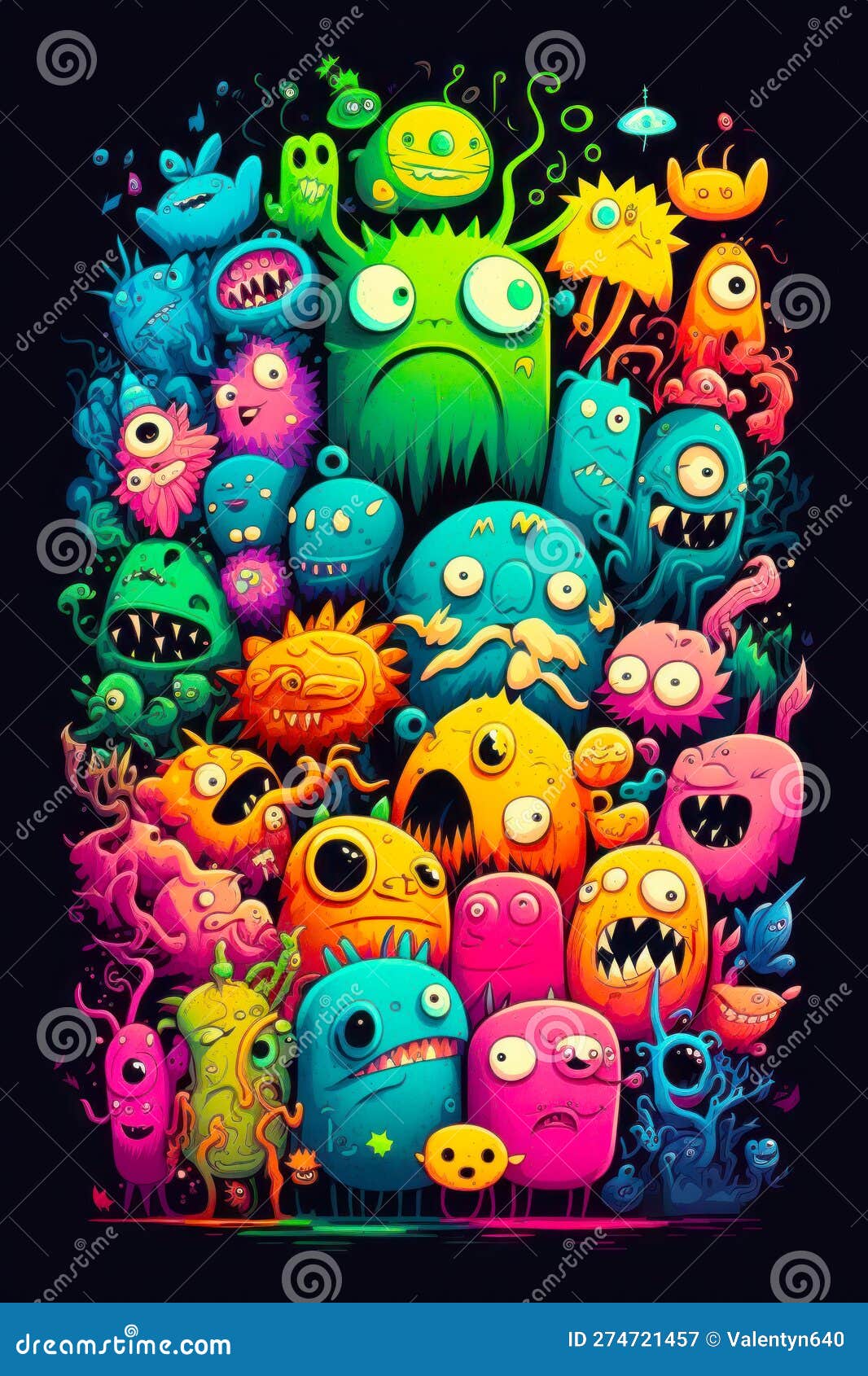Bunch of Different Colored Monsters in the Middle of Pile of Them ...