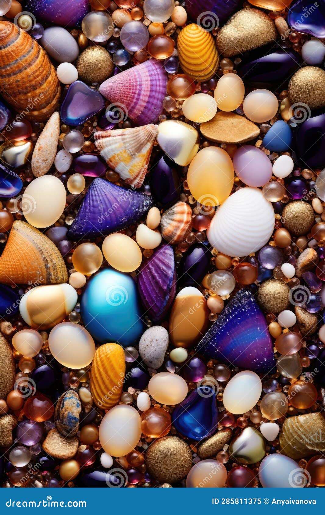 A Bunch of Different Colored Shells on a Beach. Stock Illustration ...