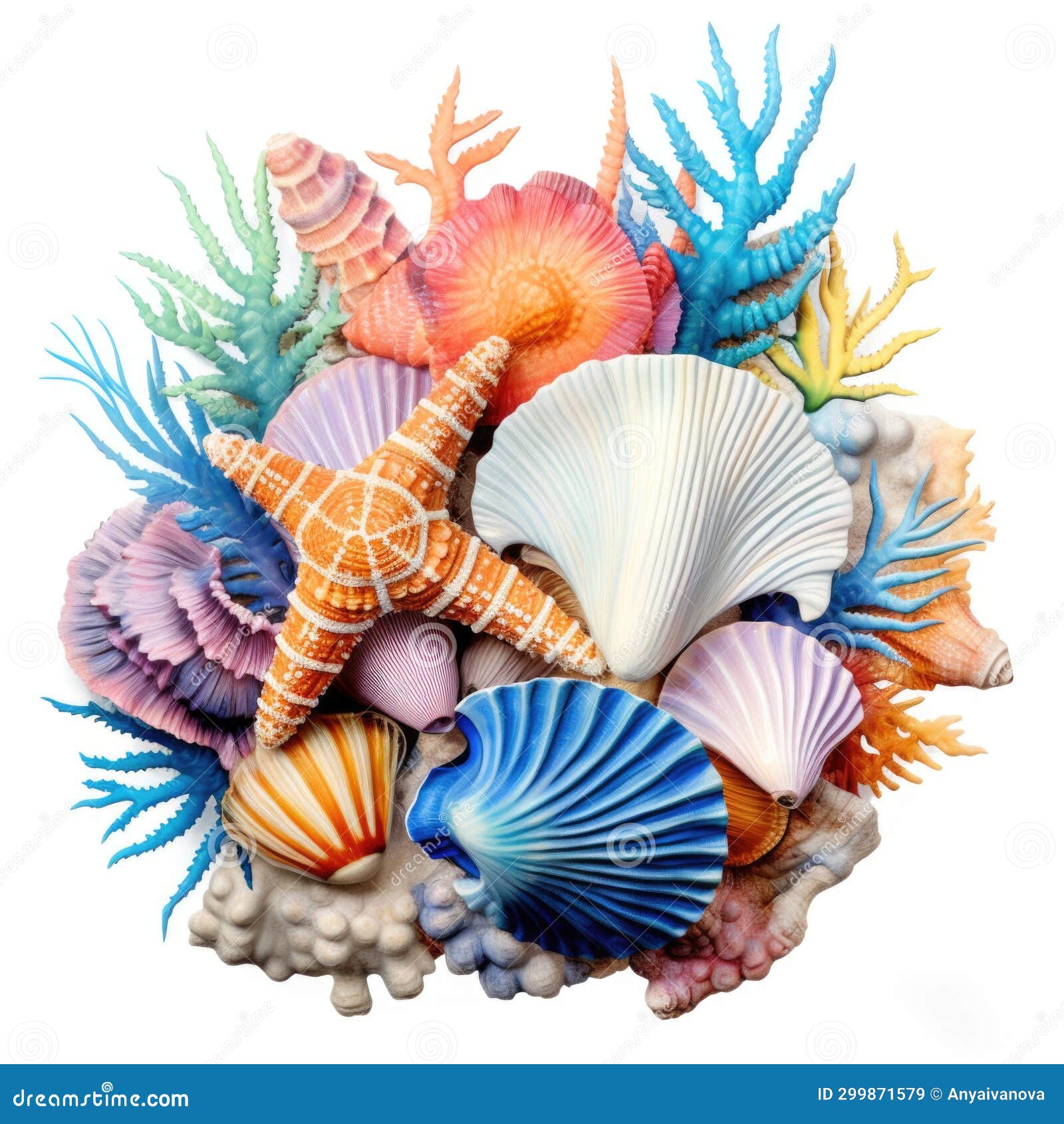 A Bunch of Different Colored Shells on a White Surface Stock ...