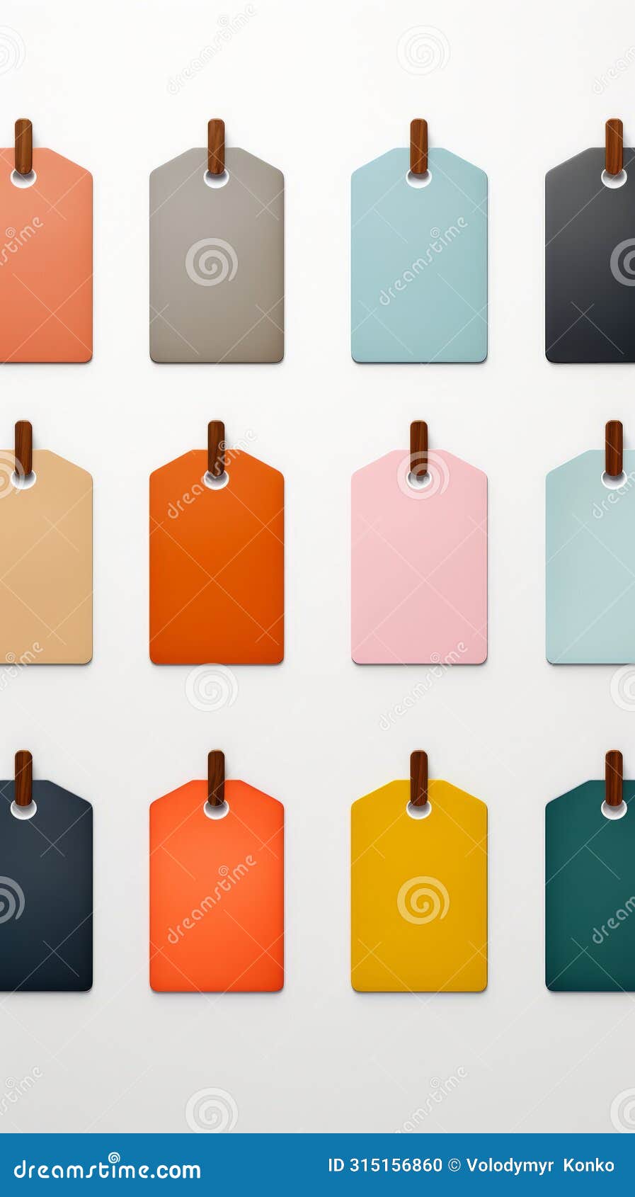 A Bunch of Different Colored Tags Hanging on a Wall Stock Photo - Image ...