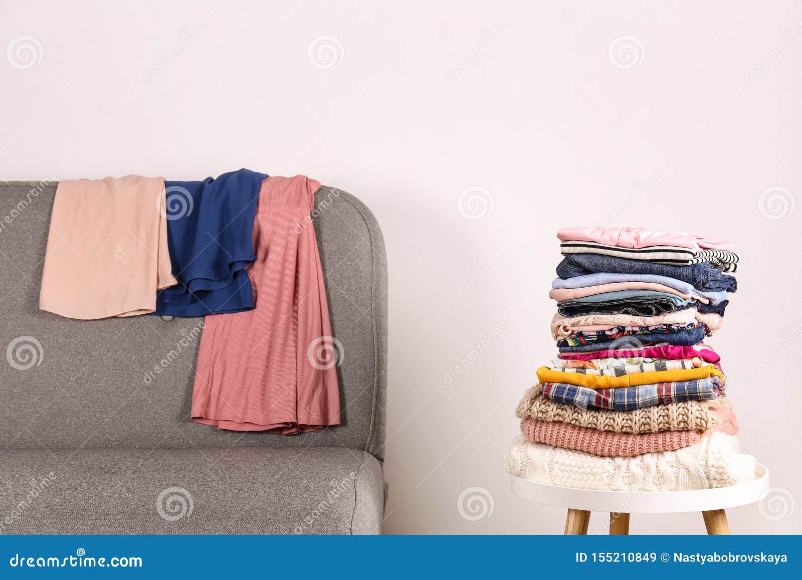 Bunch of Different Colorful Clothing Items Folded in Stack Stock Image ...