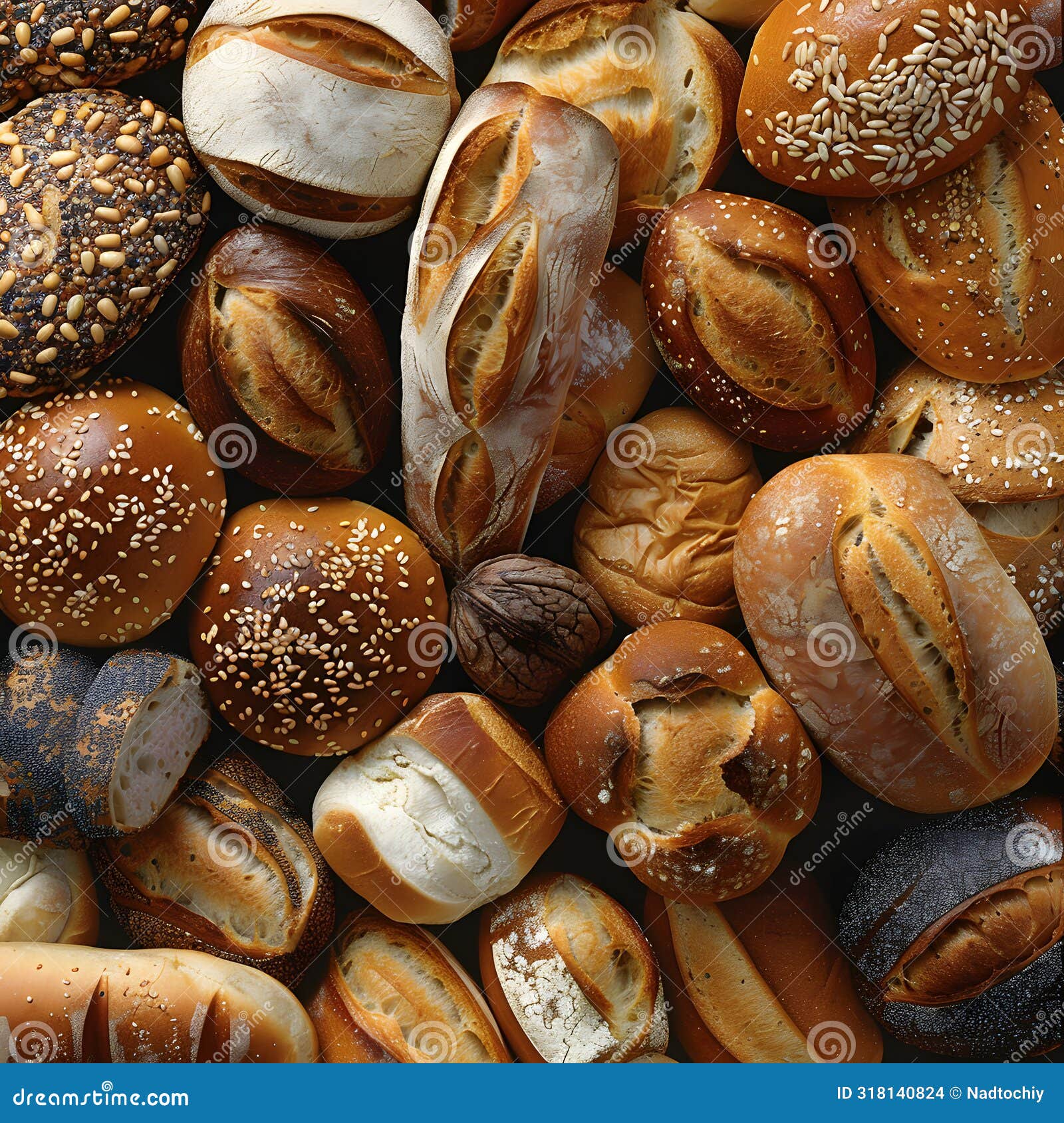 A Bunch of Different Types of Bread on a Table Stock Photo - Image of ...