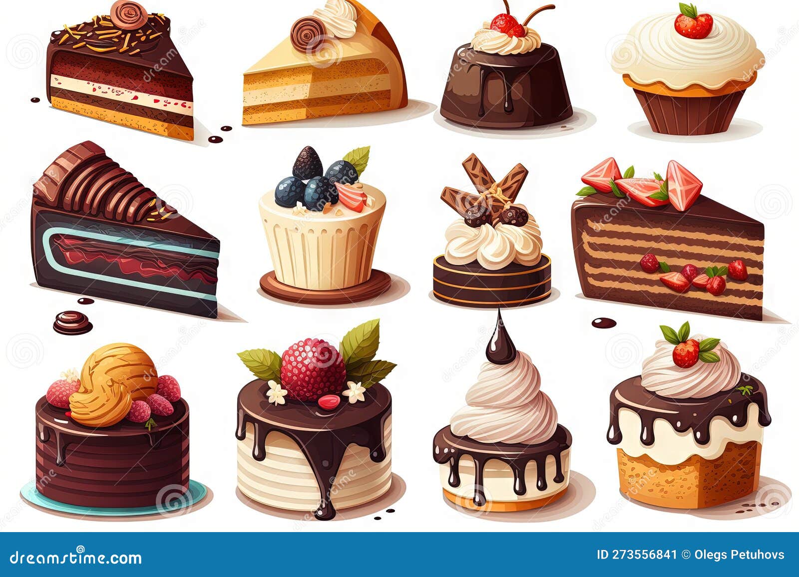 A Bunch of Different Types of Cakes on a White Background with ...