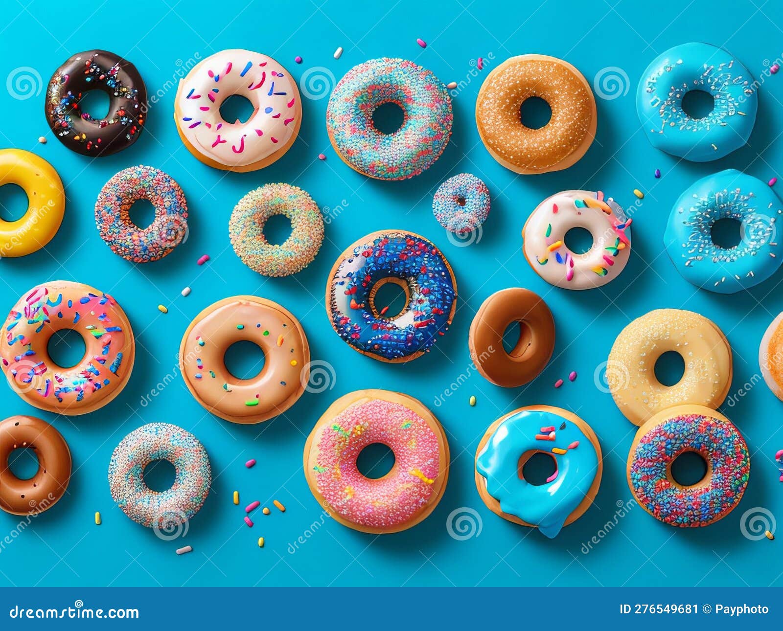 Bunch of Different Types of Doughnuts on a Dark Blue Background. Stock ...