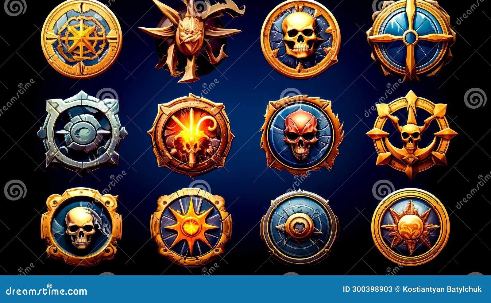 Bunch of Different Types of Emblems on Black Background with Blue ...
