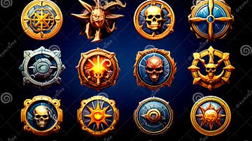 Bunch of Different Types of Emblems on Black Background with Blue ...