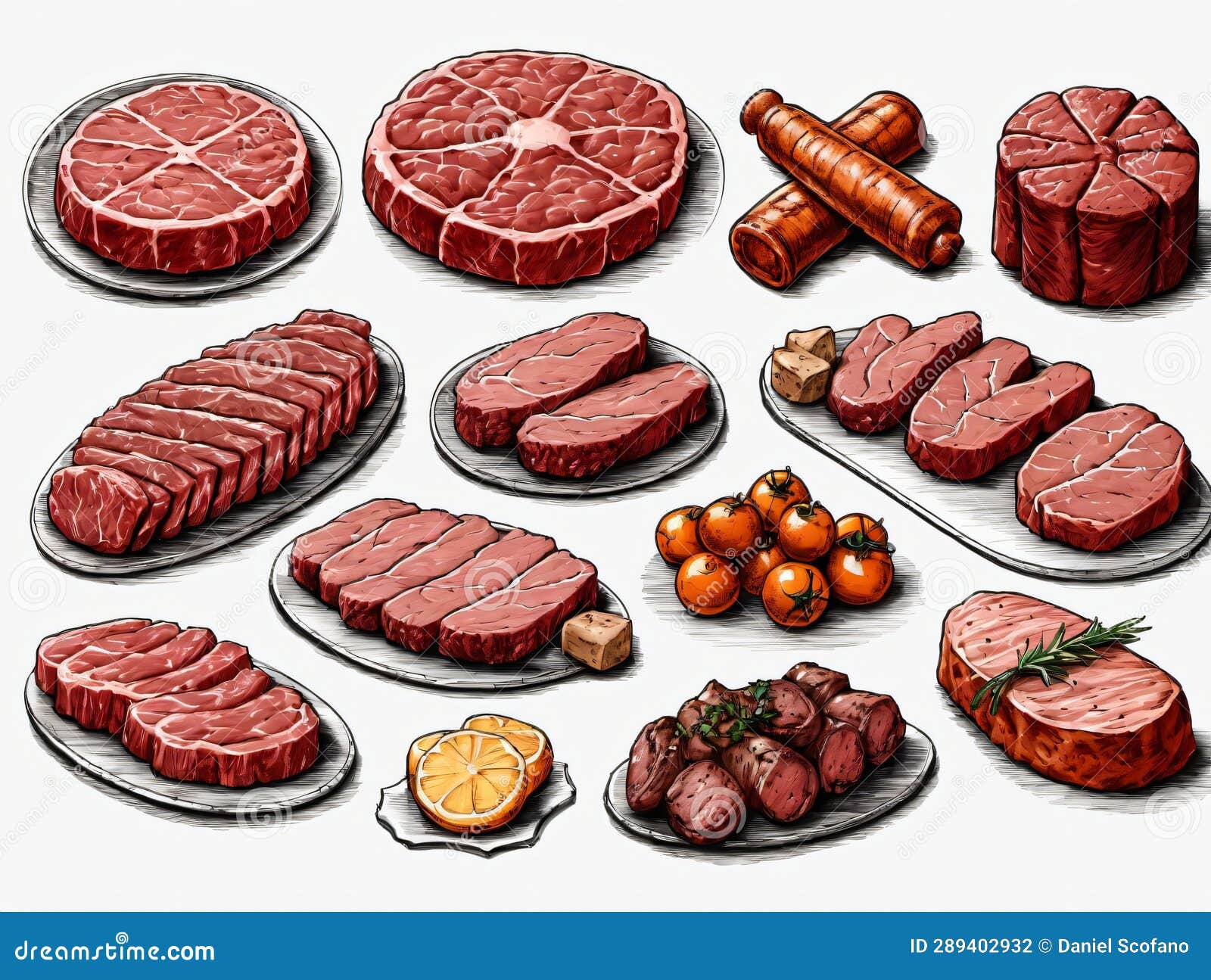 A Bunch of Different Types of Meat on Plates. Generative AI Stock ...