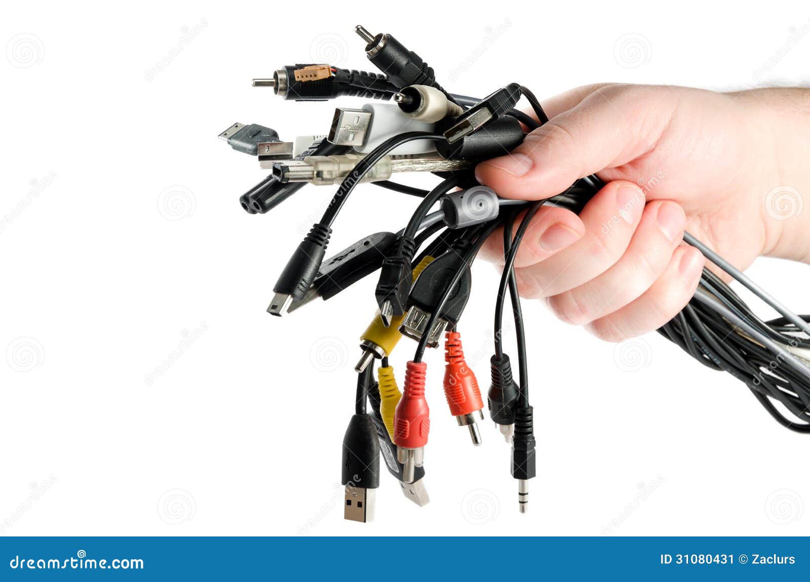 Bunch of Different Wires in Male Hand. Stock Image - Image of isolated ...