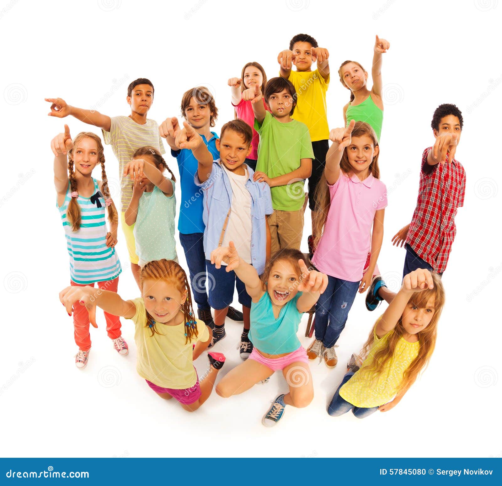 Bunch of Diverse Kids Standing Pointing at Camera Stock Photo - Image ...