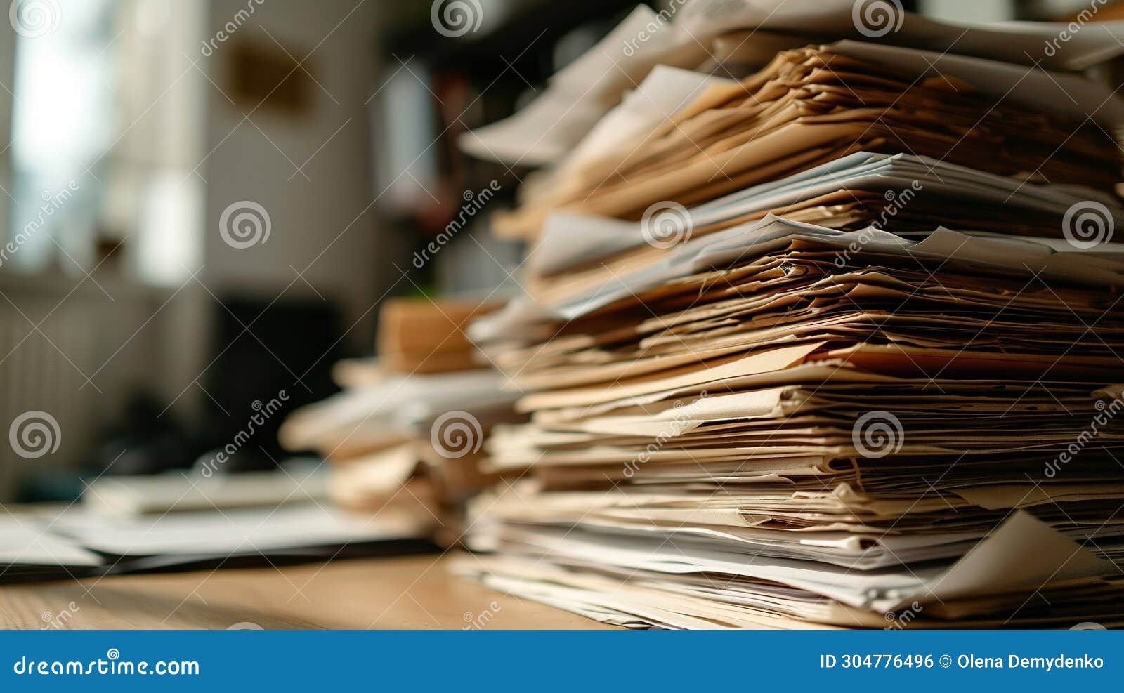 A Bunch of Documents. Old Archival Documents on a Blurred Office ...