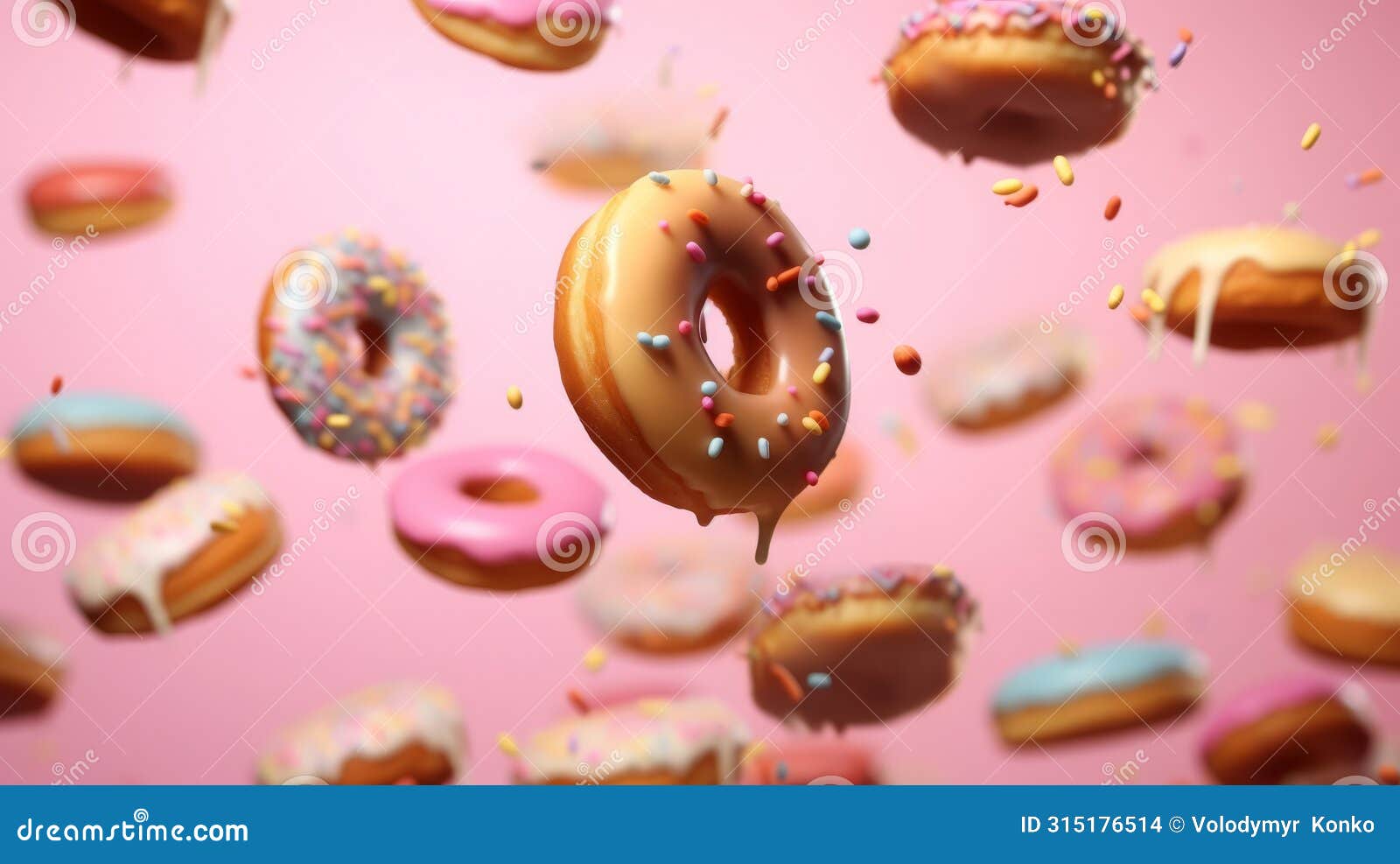 A Bunch of Donuts that are Flying in the Air Stock Photo - Image of ...