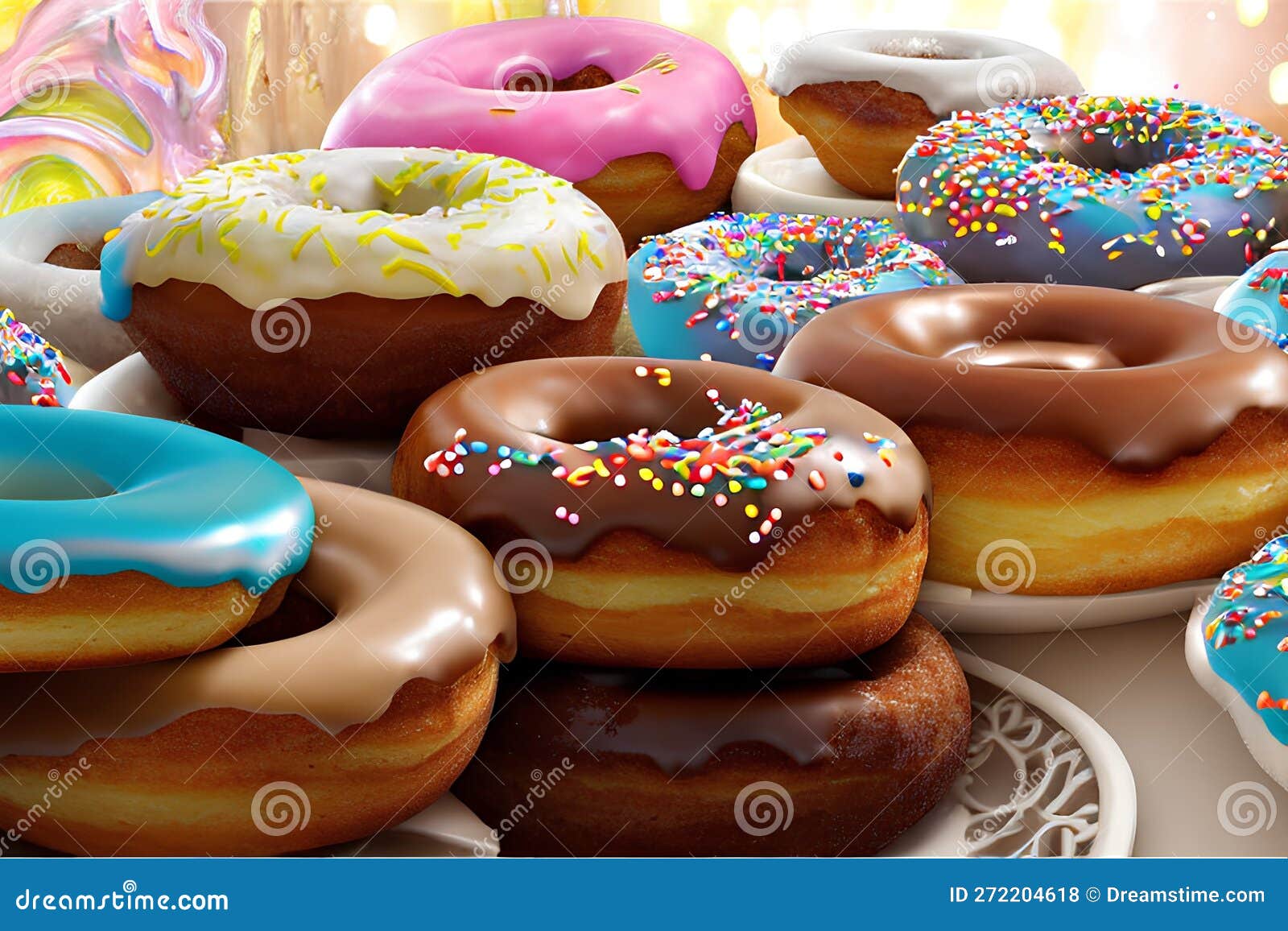 Doughnuts with Colorful Glazed Sugar Icing and Sprinkles Generative AI ...