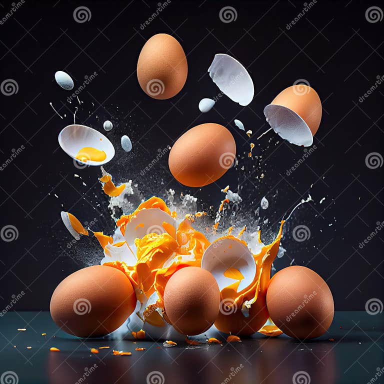 A Bunch of Eggs Exploding with Fire and Egg Shells Stock Illustration ...