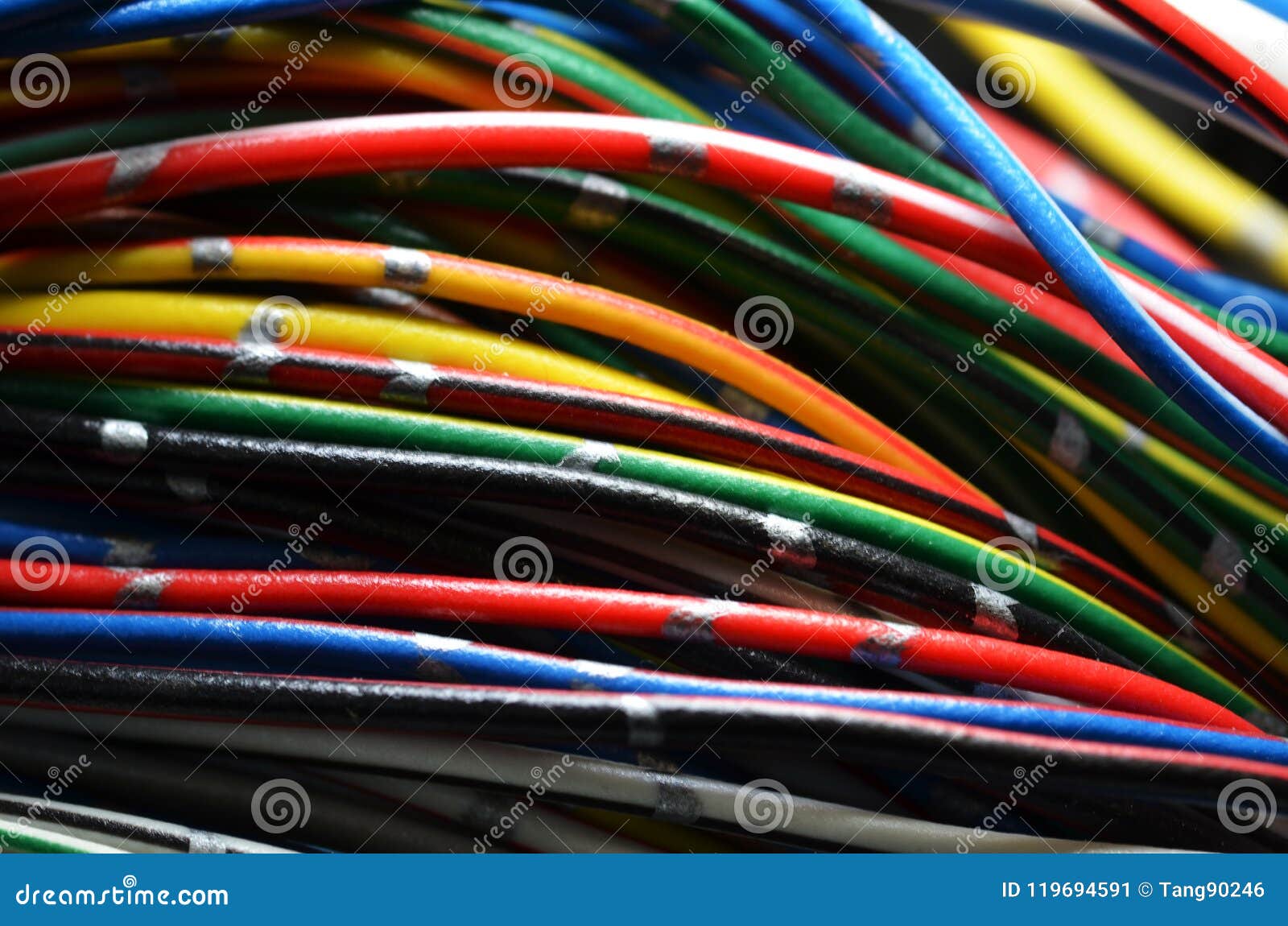 The Bunch Of Electric Wires Of Different Colors With Cable Lugs. Stock ...