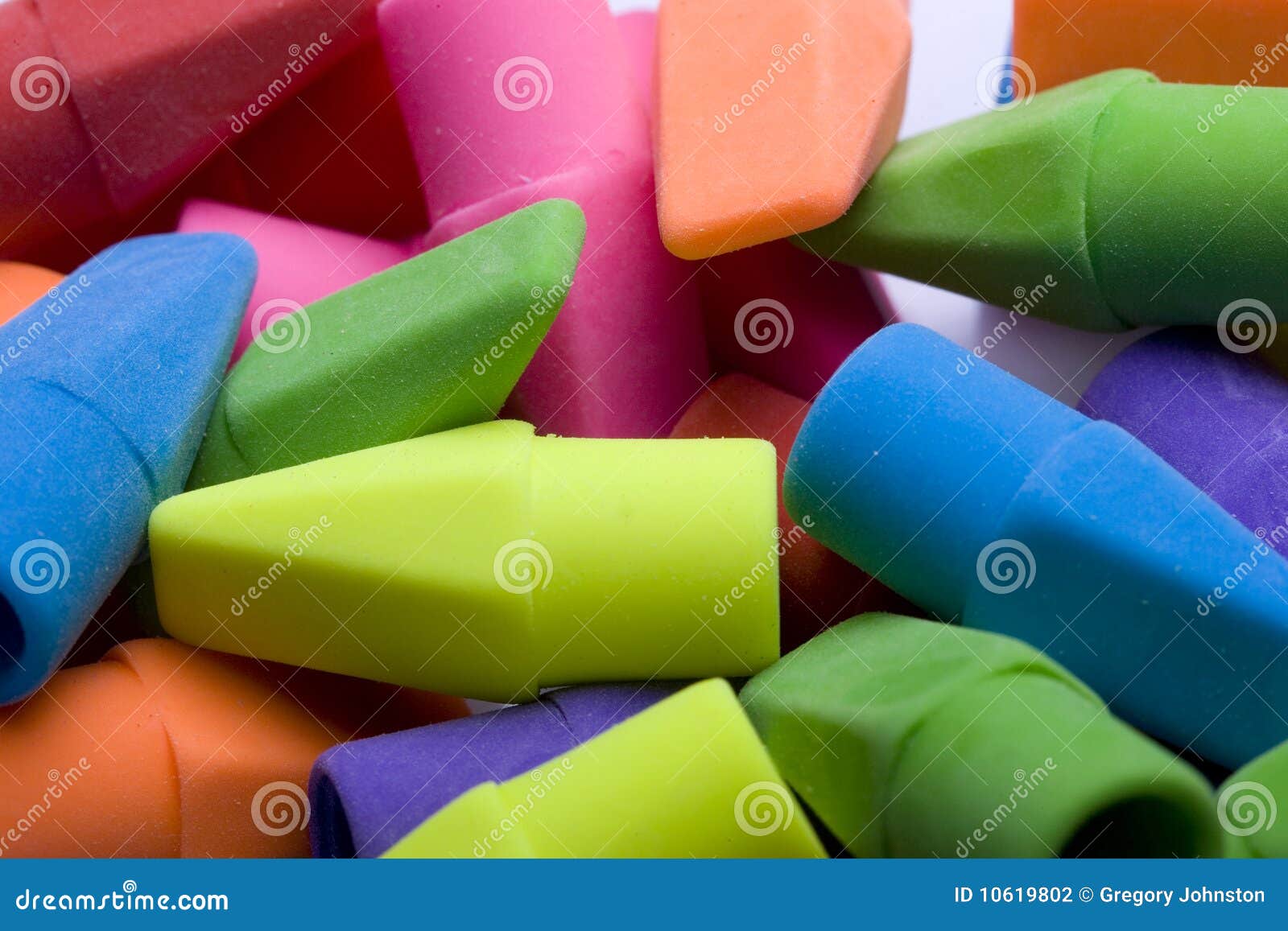 A bunch of erasers. stock photo. Image of green, purple - 10619802