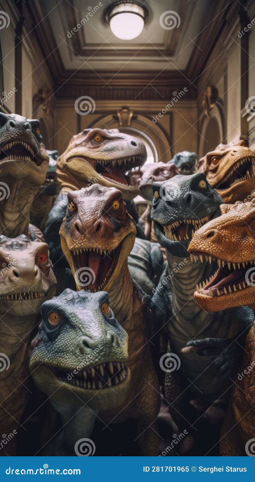A Bunch of Fake Dinosaurs in a Room. Generative AI Image. Stock ...