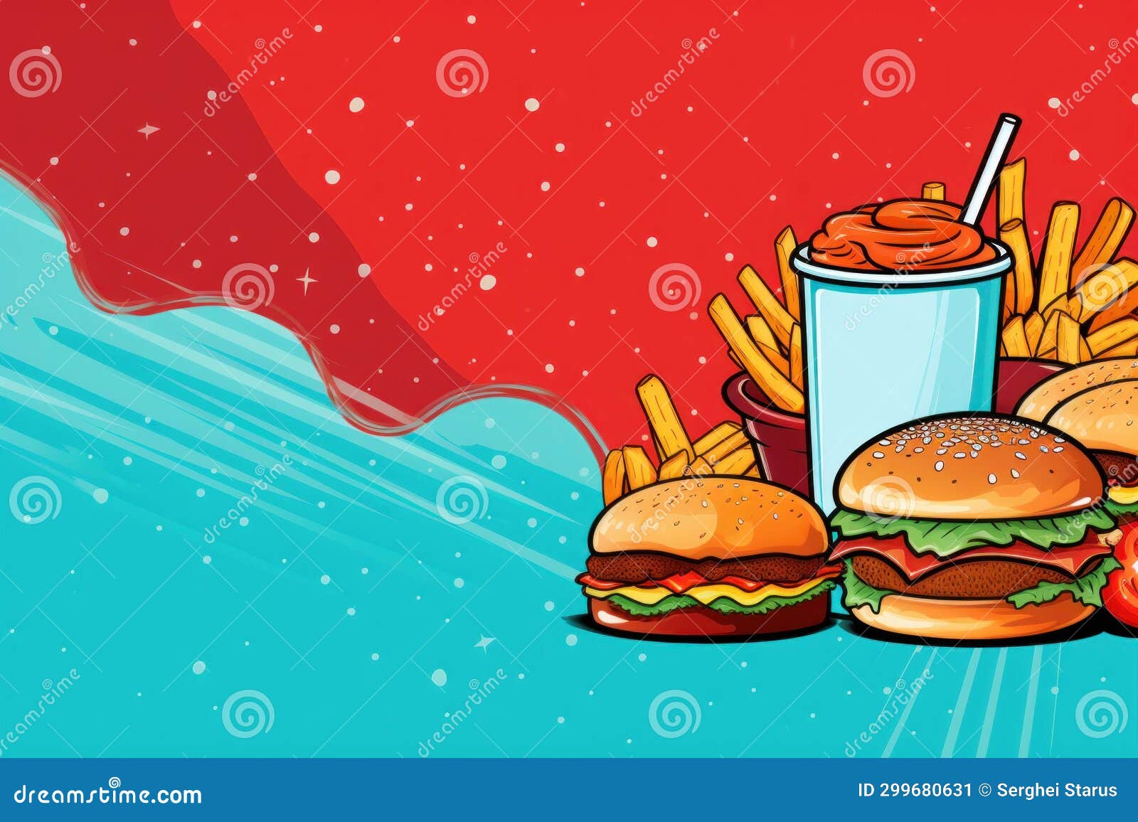 A Bunch of Fast Food and a Drink on a Table, AI Stock Illustration ...