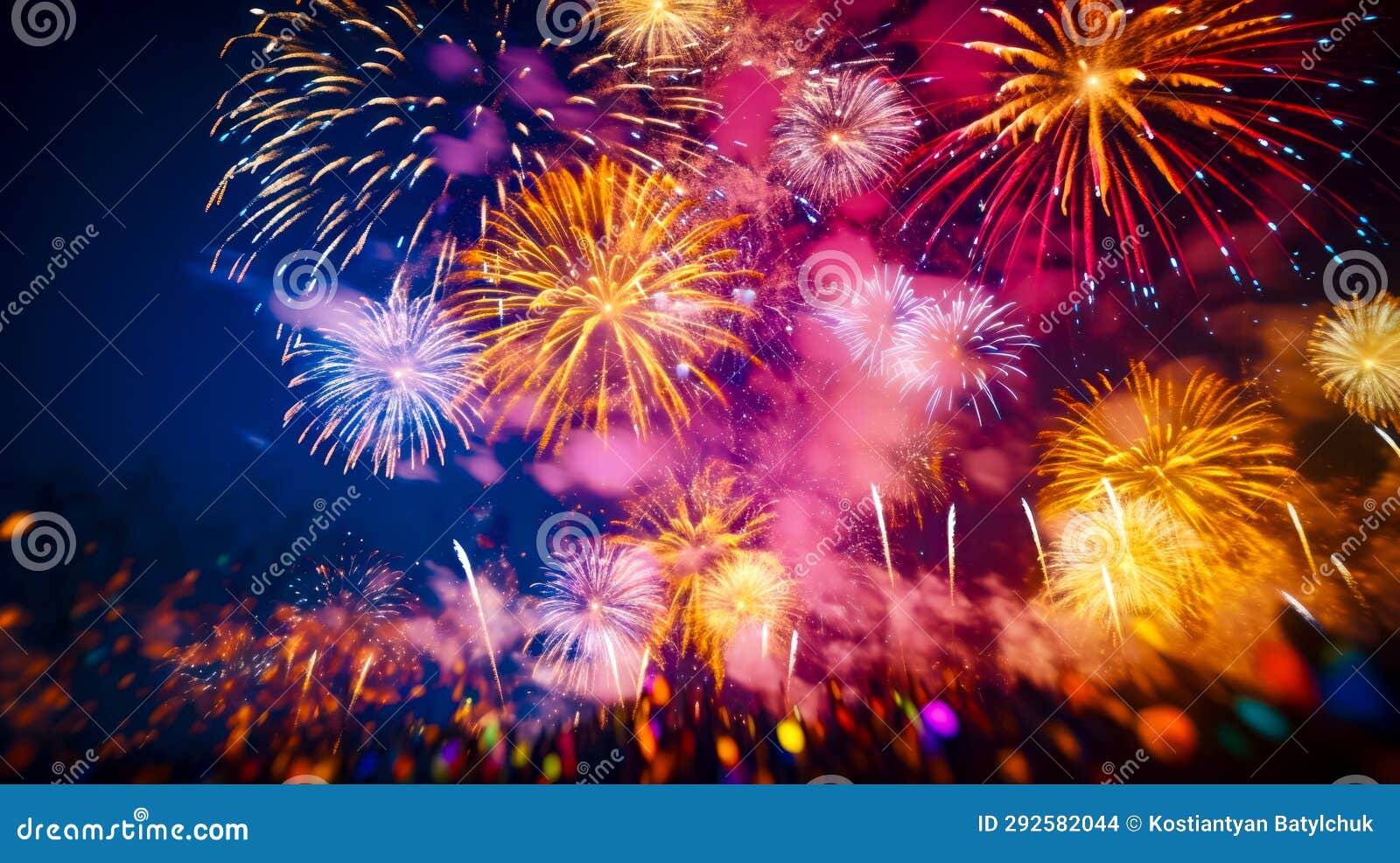 Bunch of Fireworks are Lit Up in the Night Sky with Bright Colors ...