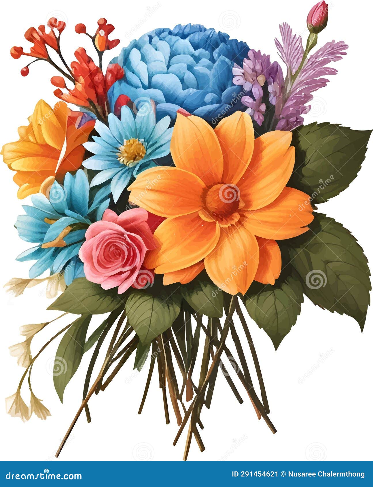 Flower Bunch Botanical Vector Illustration Stock Vector - Illustration ...