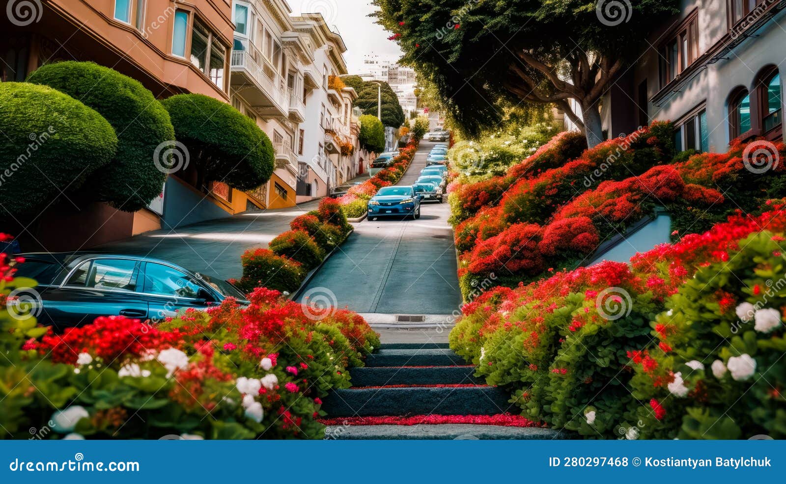 Bunch of Flowers that are Growing on the Side of Road in Front of Some ...