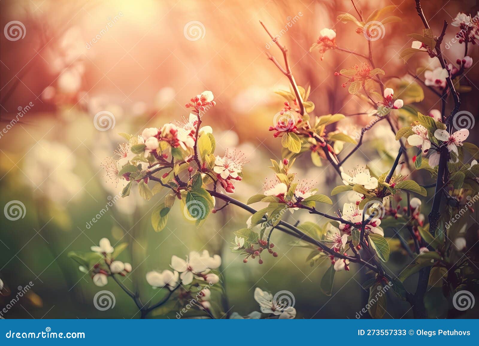 A Bunch of Flowers that are on a Tree Branch in a Field of Grass and ...
