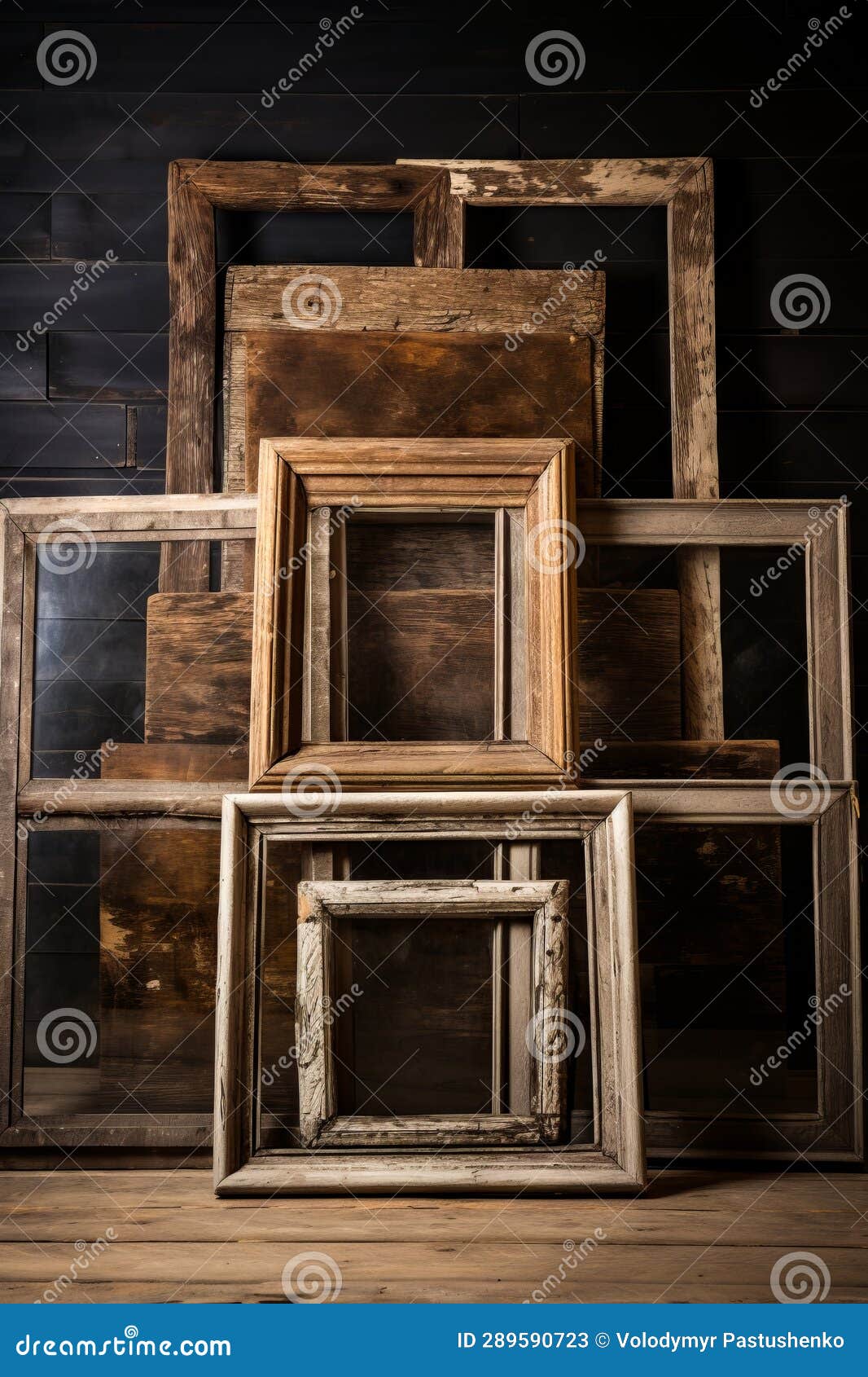 Bunch of Frames are Stacked Up on Wall in Room. Generative AI Stock ...