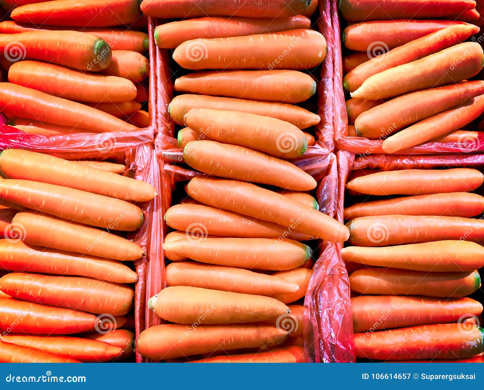 Bunch of Fresh Carrots in Red Plastic Sheets in Boxes Stock Image ...