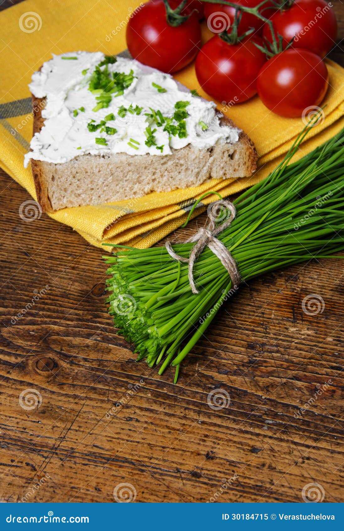 Fresh Chives and a Bread with Cottage Cheese Stock Image - Image of ...