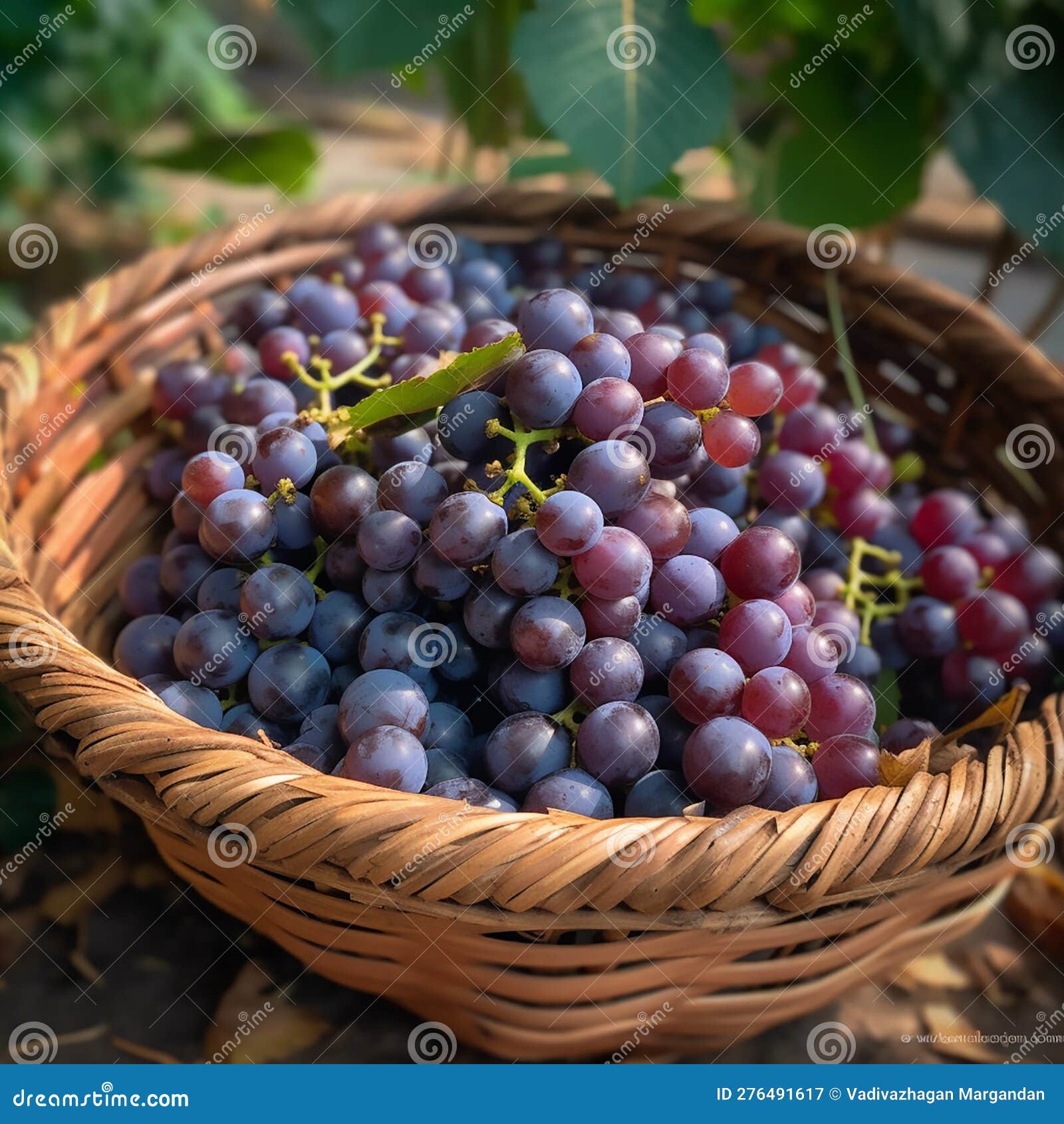 Bunch of Fresh Grapes Resting in a Rustic Woven Bamboo Basket Stock ...