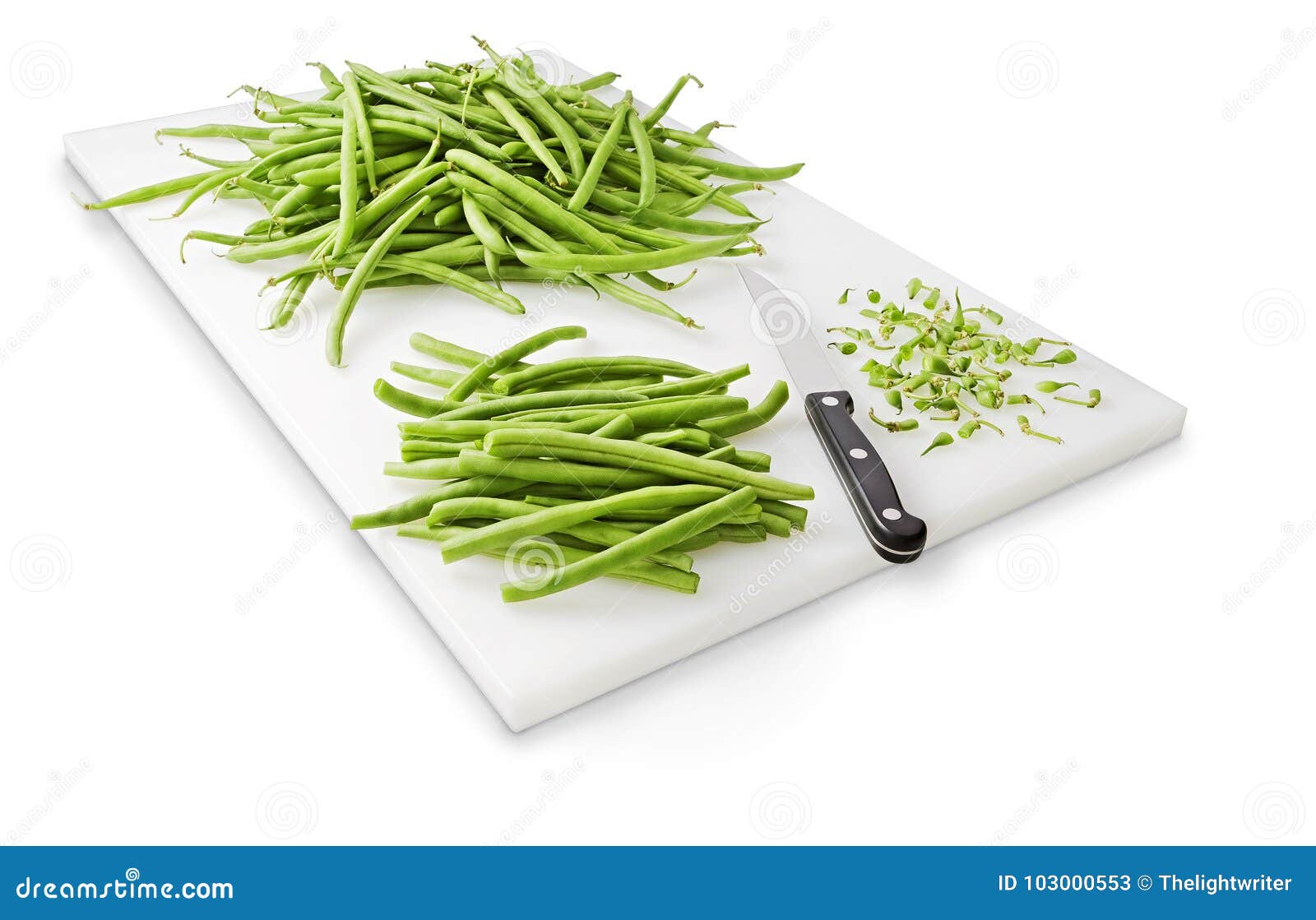 Bunch of Fresh Green Beans on Cutting Board Stock Image - Image of ...