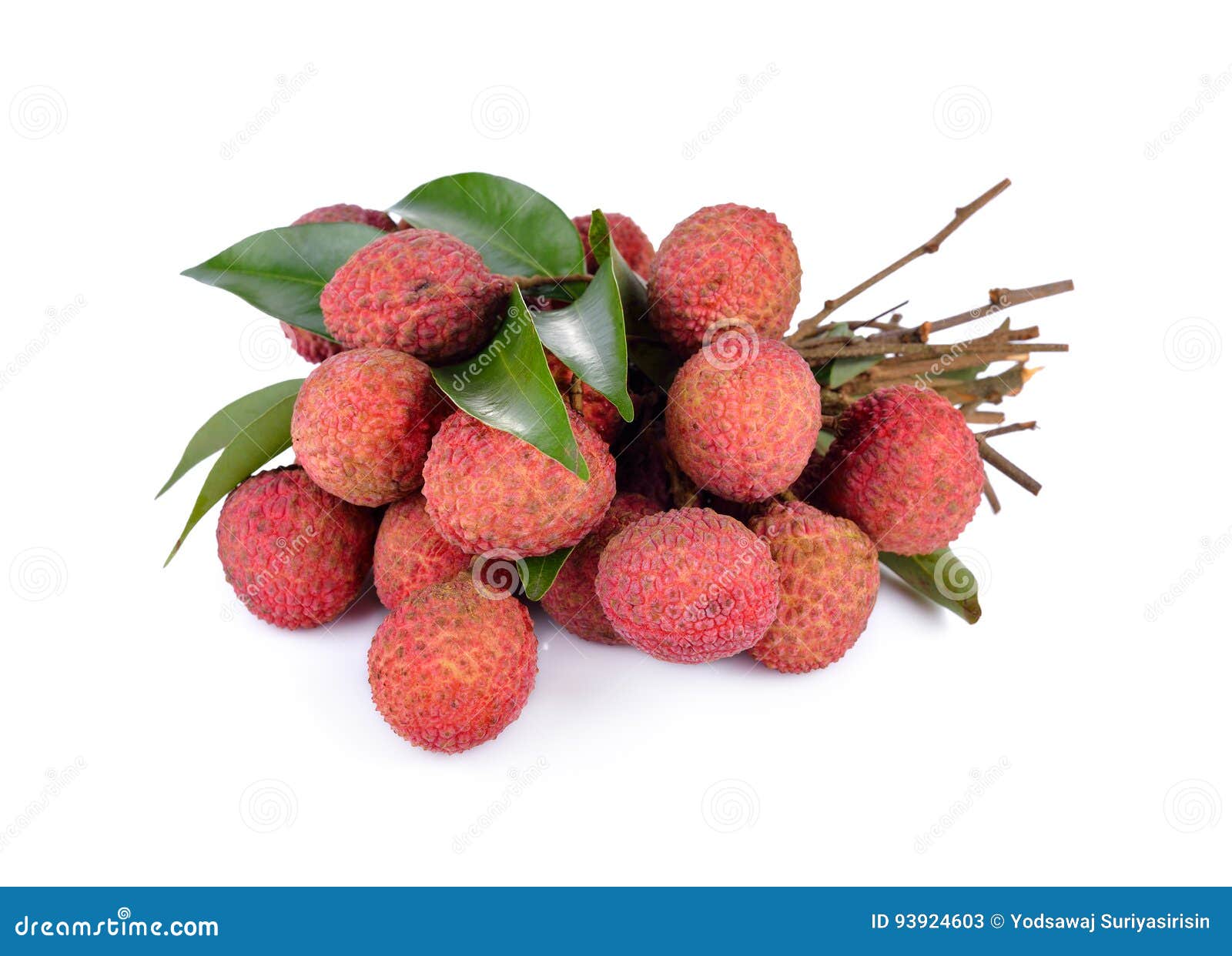 Bunch of Fresh Lychees with Leaves and Stem on White Background Stock ...