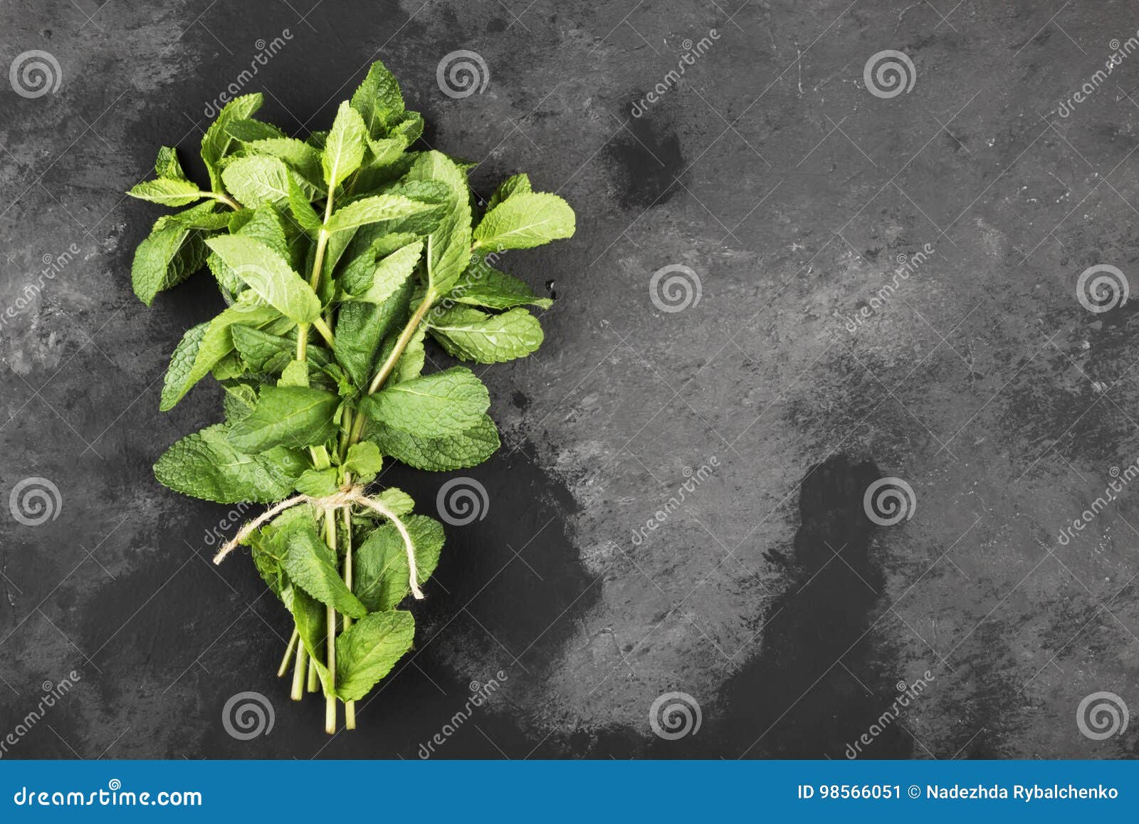 Bunch Fresh Mints on a Dark Background. Top View, Copy Space Stock ...