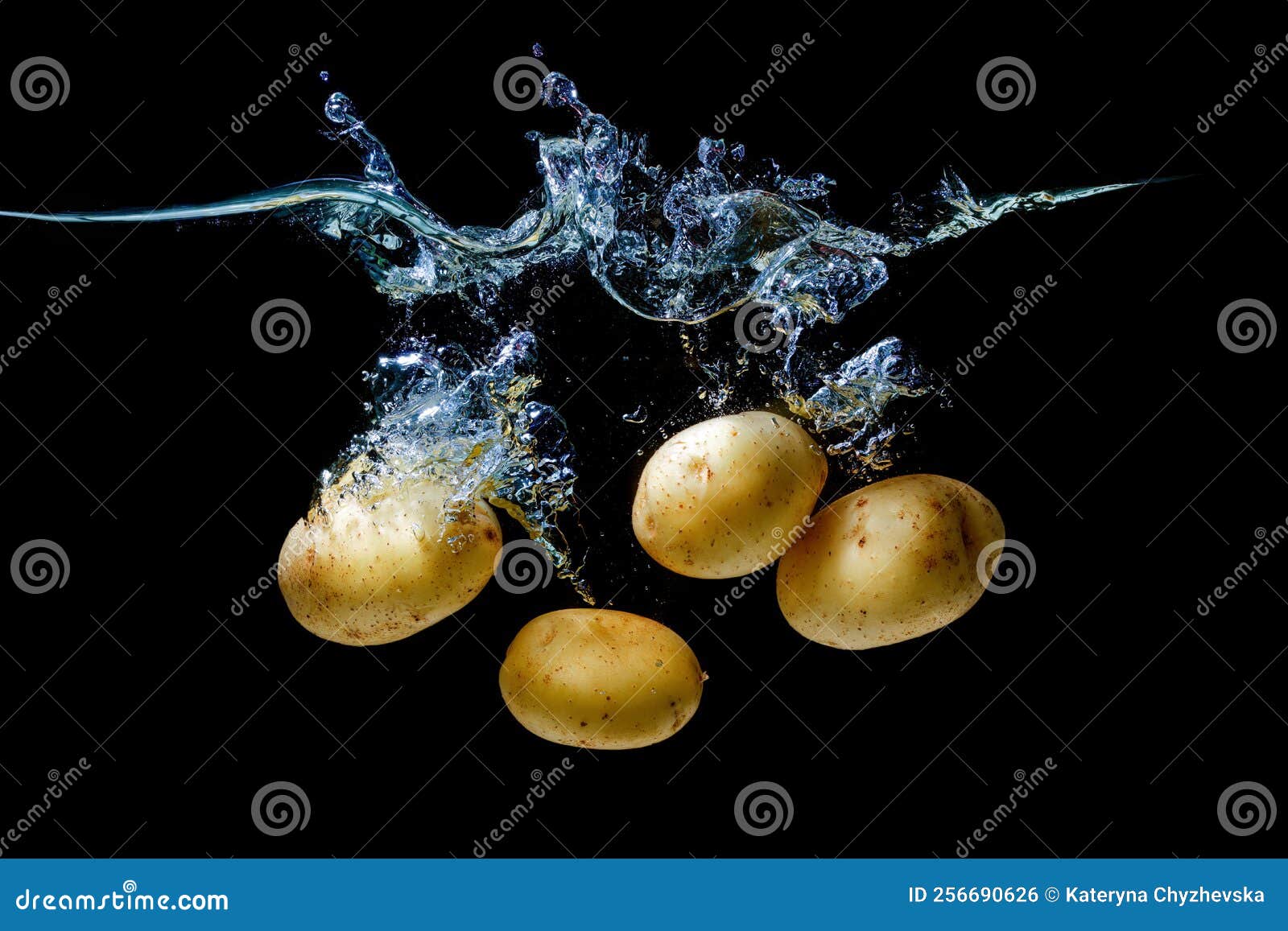 Fresh Potatoes Falling in Water with Splashes Stock Photo - Image of ...