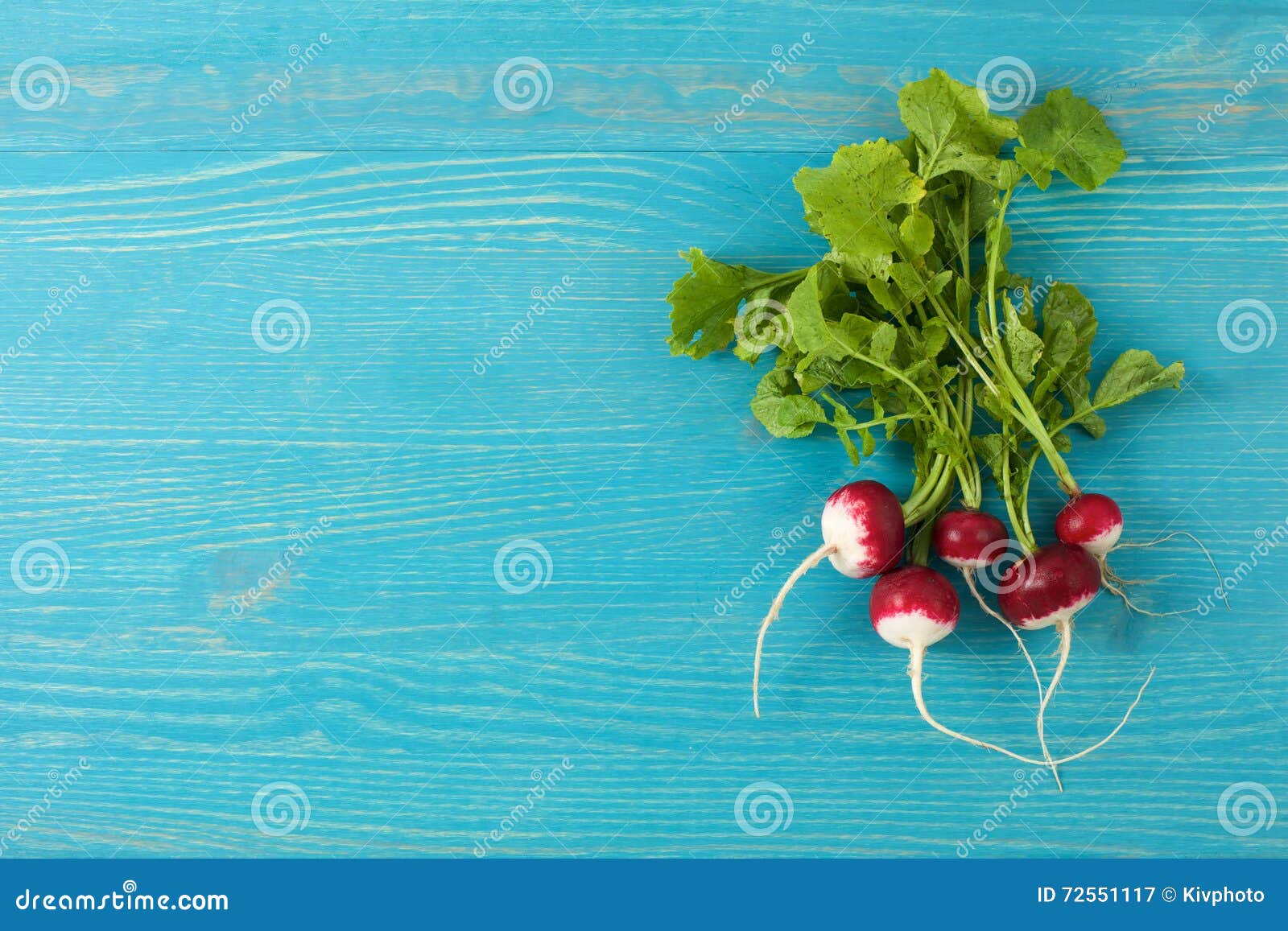Bunch of Fresh Radish on a Blue Wooden Background Stock Image - Image ...