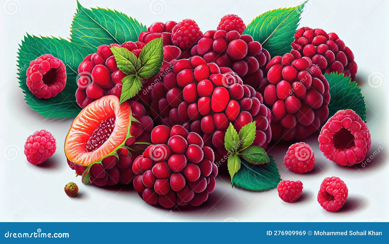 Bunch of Fresh Raspberry Fruit on White Background AI Generative Stock ...