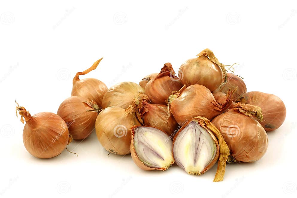Bunch of Fresh Shallots and a Cut One Stock Image - Image of heap ...