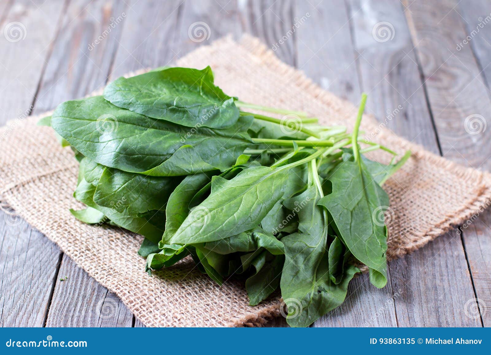 Bunch of Fresh Sorrel on a Wooden Background Stock Image - Image of ...