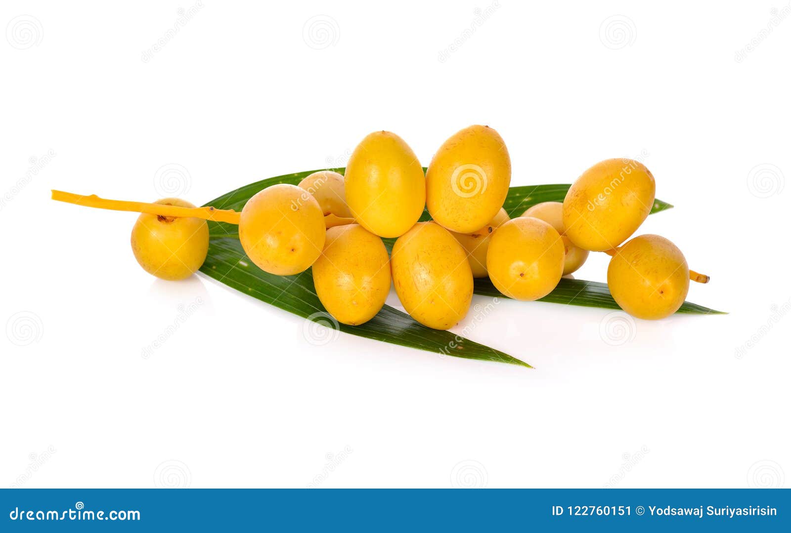 Bunch of Fresh Yellow Dates with Leaf on White Background Stock Image ...