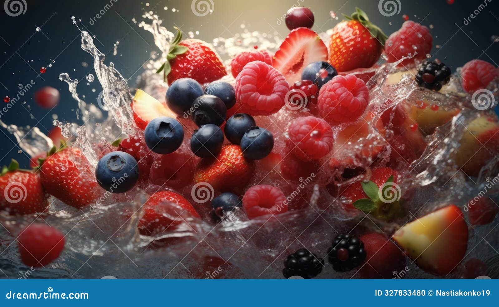 A Bunch of Fruit and Berries is Falling into the Water Stock Photo ...