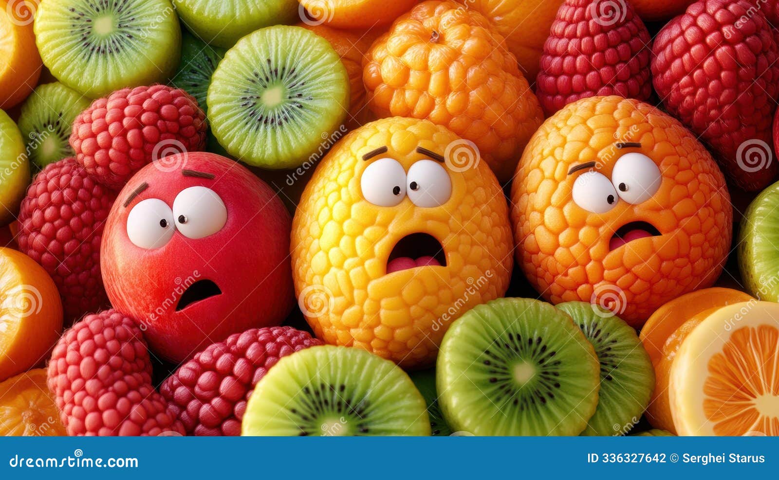 A Bunch of Fruit with Faces and Eyes Made Out of Different Fruits, AI ...