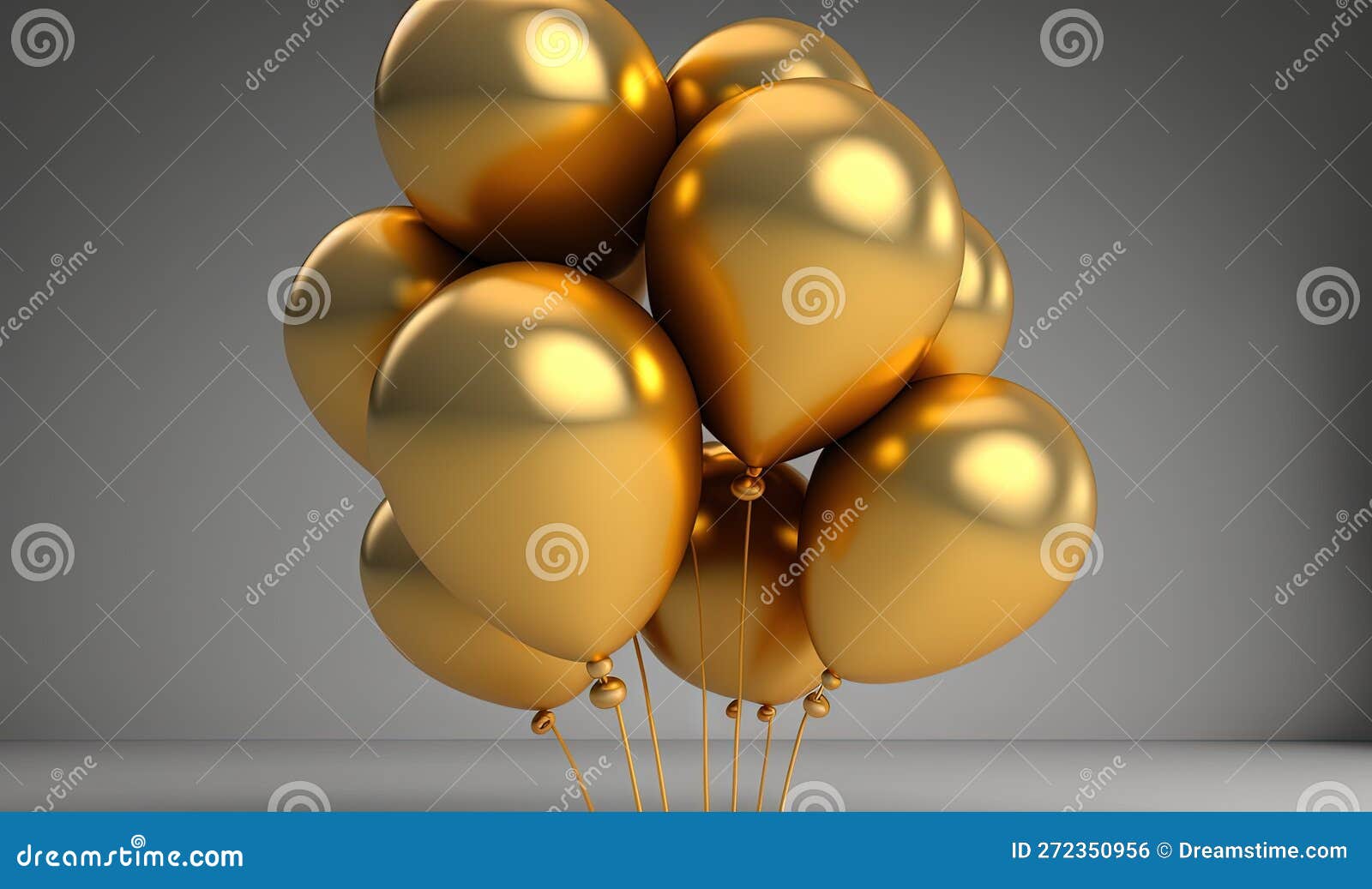 A Bunch of Gold Balloons Floating on a Gray Background with a Shadow ...