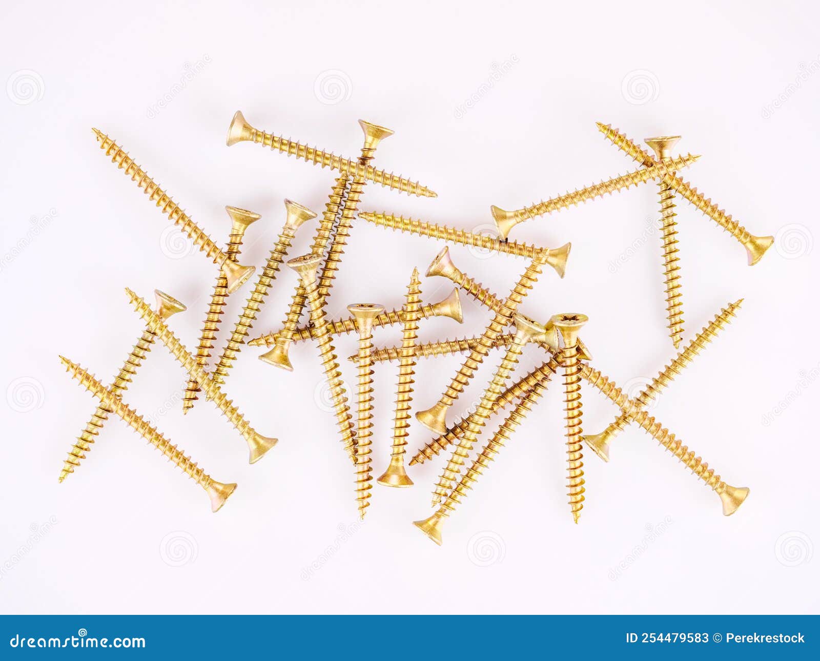 Bunch of Gold Self-tapping Screws on a White Stock Image - Image of ...